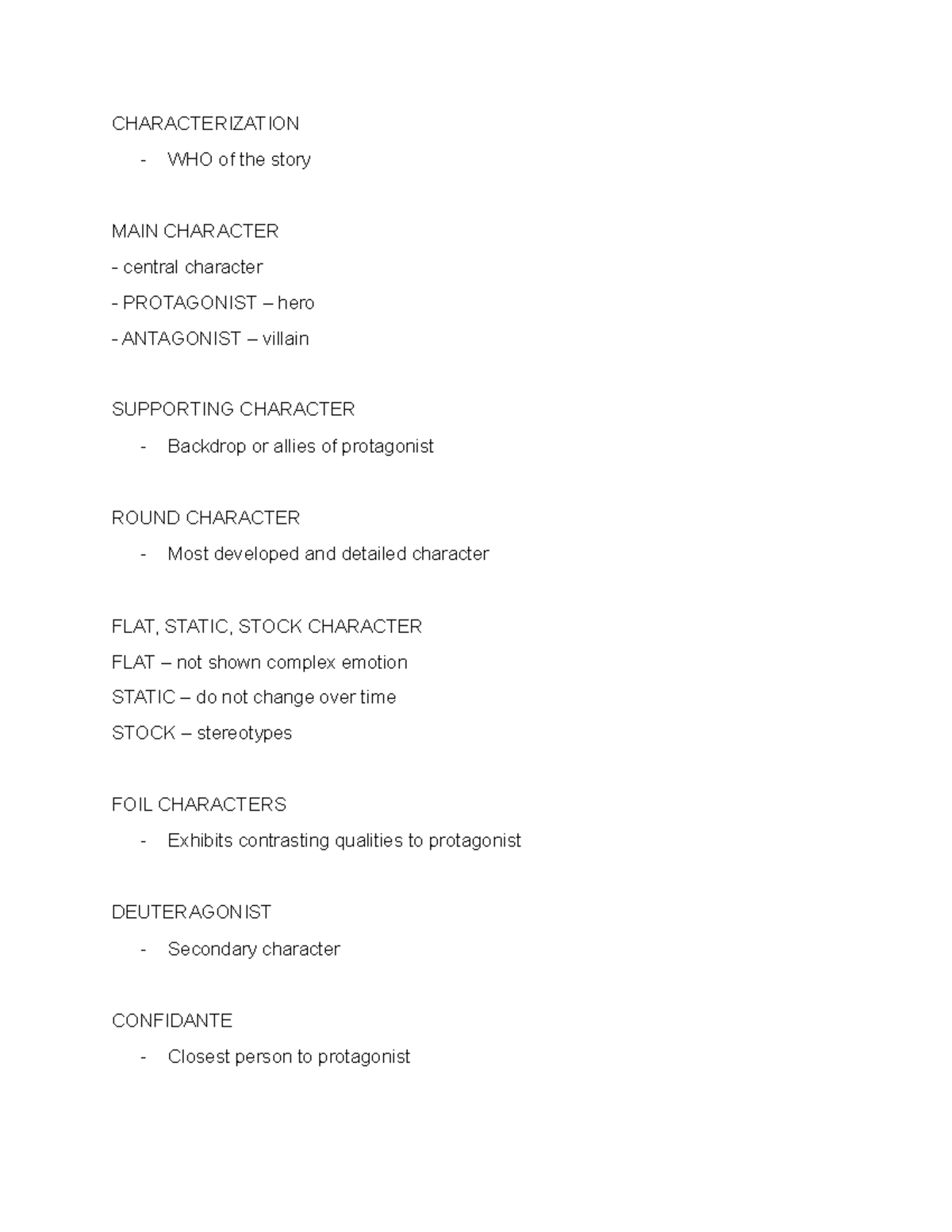 LIT Reviewer - CHARACTERIZATION WHO of the story MAIN CHARACTER central ...