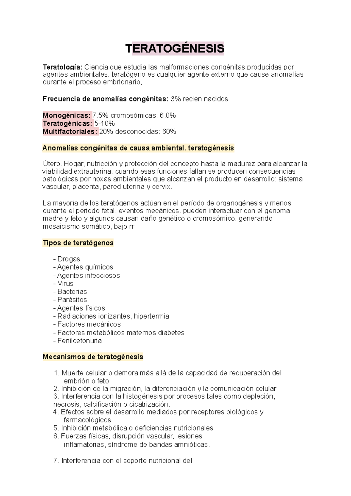 Teratogénesis - TERATOGÉNESIS Teratología: Ciencia que estudia las ...