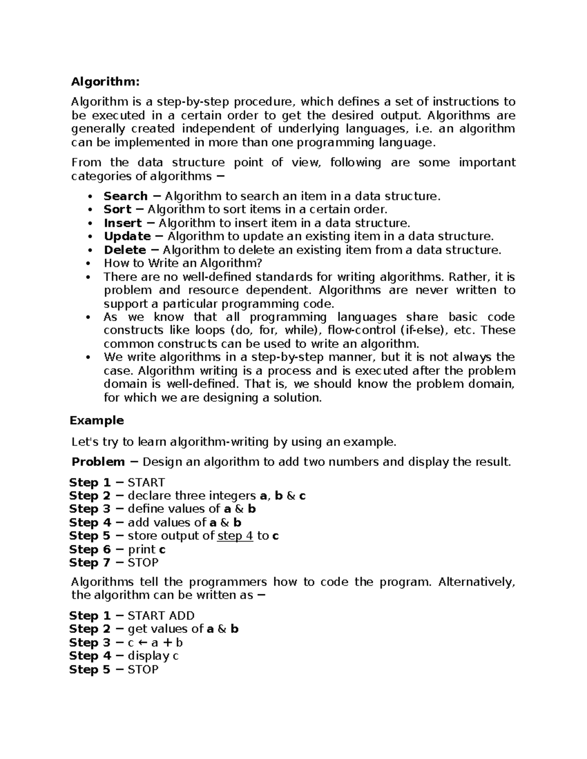 CP5151-UNIT 1 - Cp5151 notes - Algorithm: Algorithm is a step-by-step ...