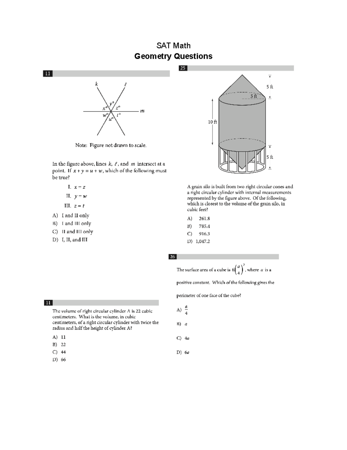 SAT Math - Geometry Questions - Studocu