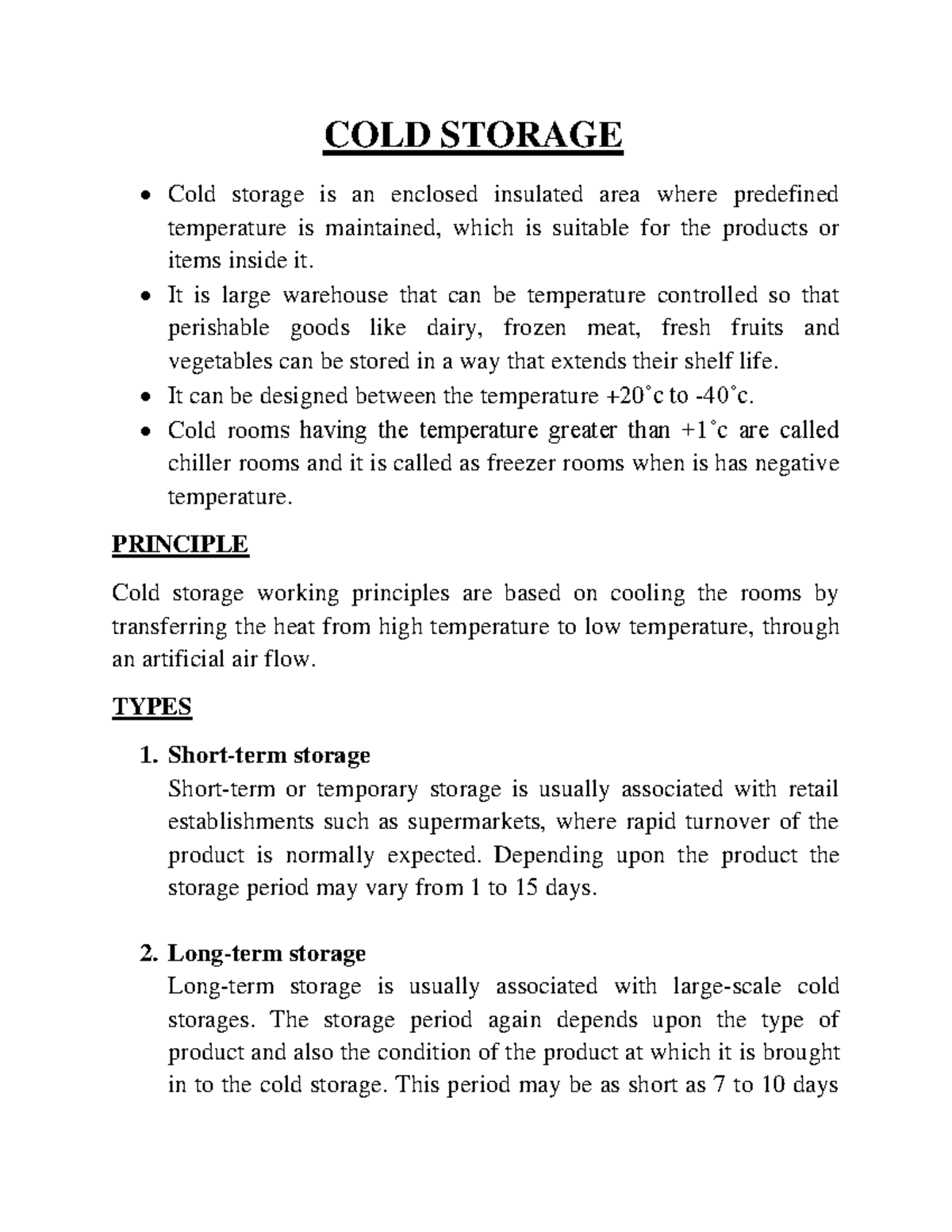 Cold storage - SPE - Agriculture - COLD STORAGE Cold storage is an ...