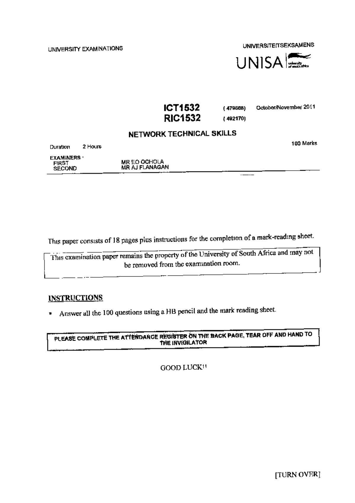 ICT1532 2011 10 E 1 - previous exams - ICT1521 - Studocu