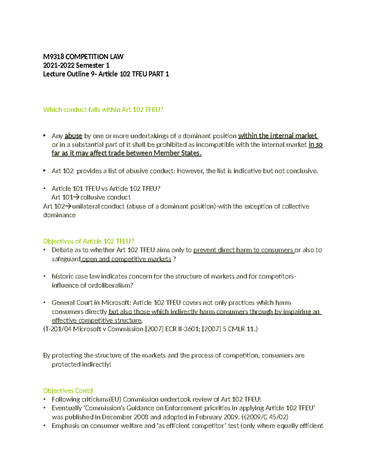 Abuse of Dominance - M9318 COMPETITION LAW 2021-2022 Semester 1 Lecture ...