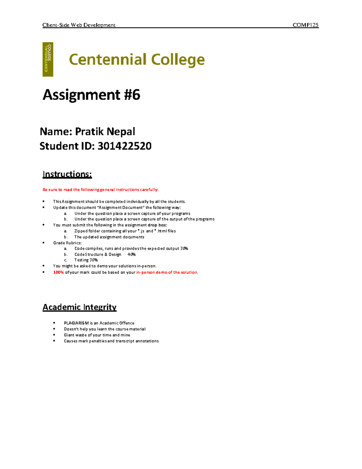 COMP125-Assignment-6 - Client-Side Web Development COMP Assignment Name ...