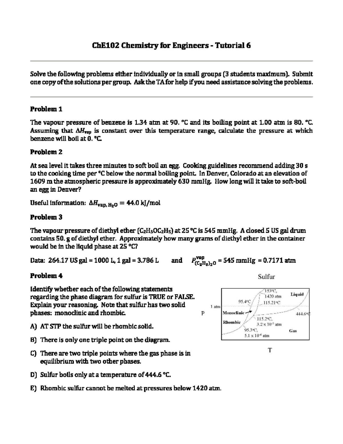 TUTORIAL 6 - CHEM FOR ENG - CHEM 102 - Studocu