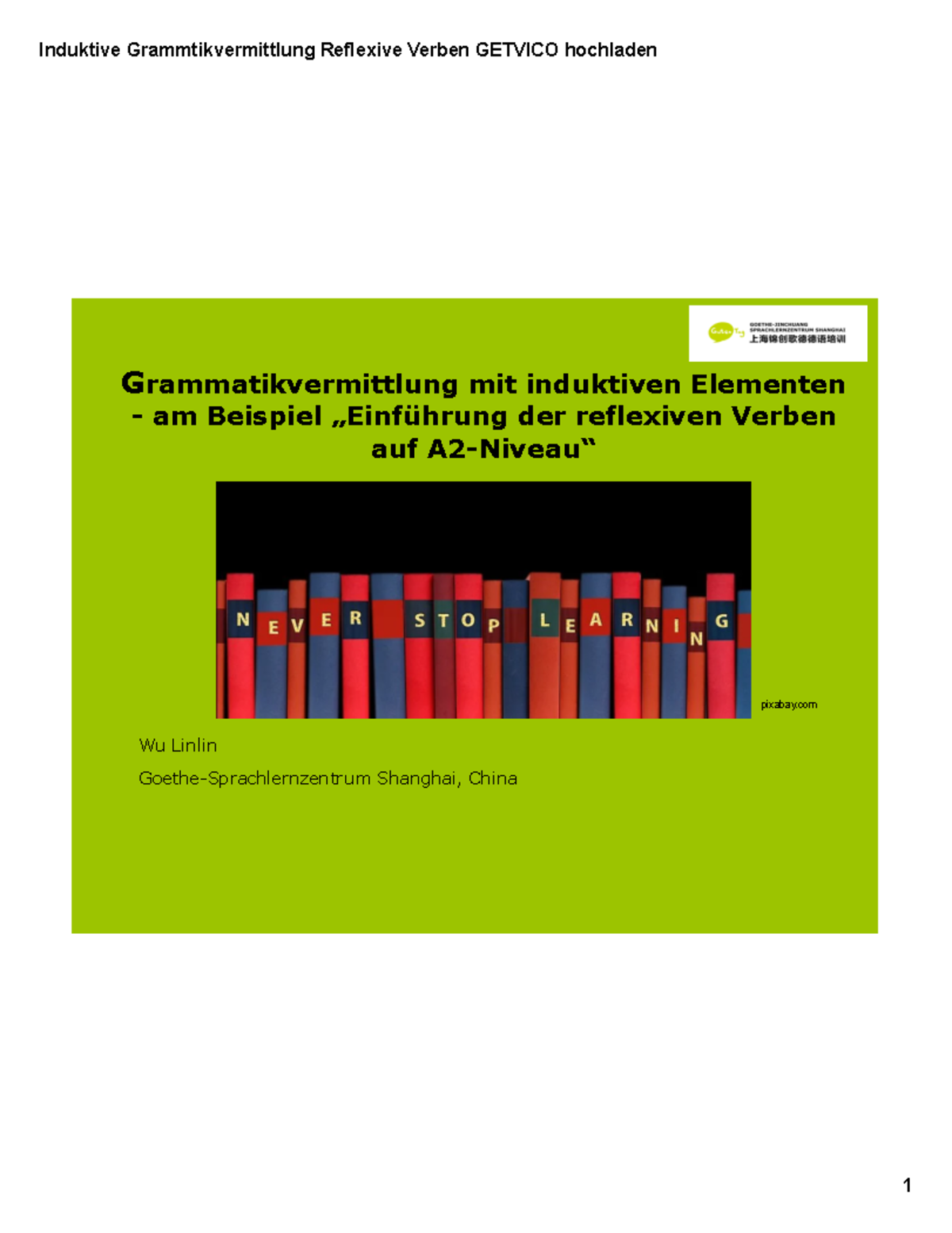 Linlin wu induktive grammtikvermittlung reflexive verben - G rammatikvermittlung mit induktiven ...