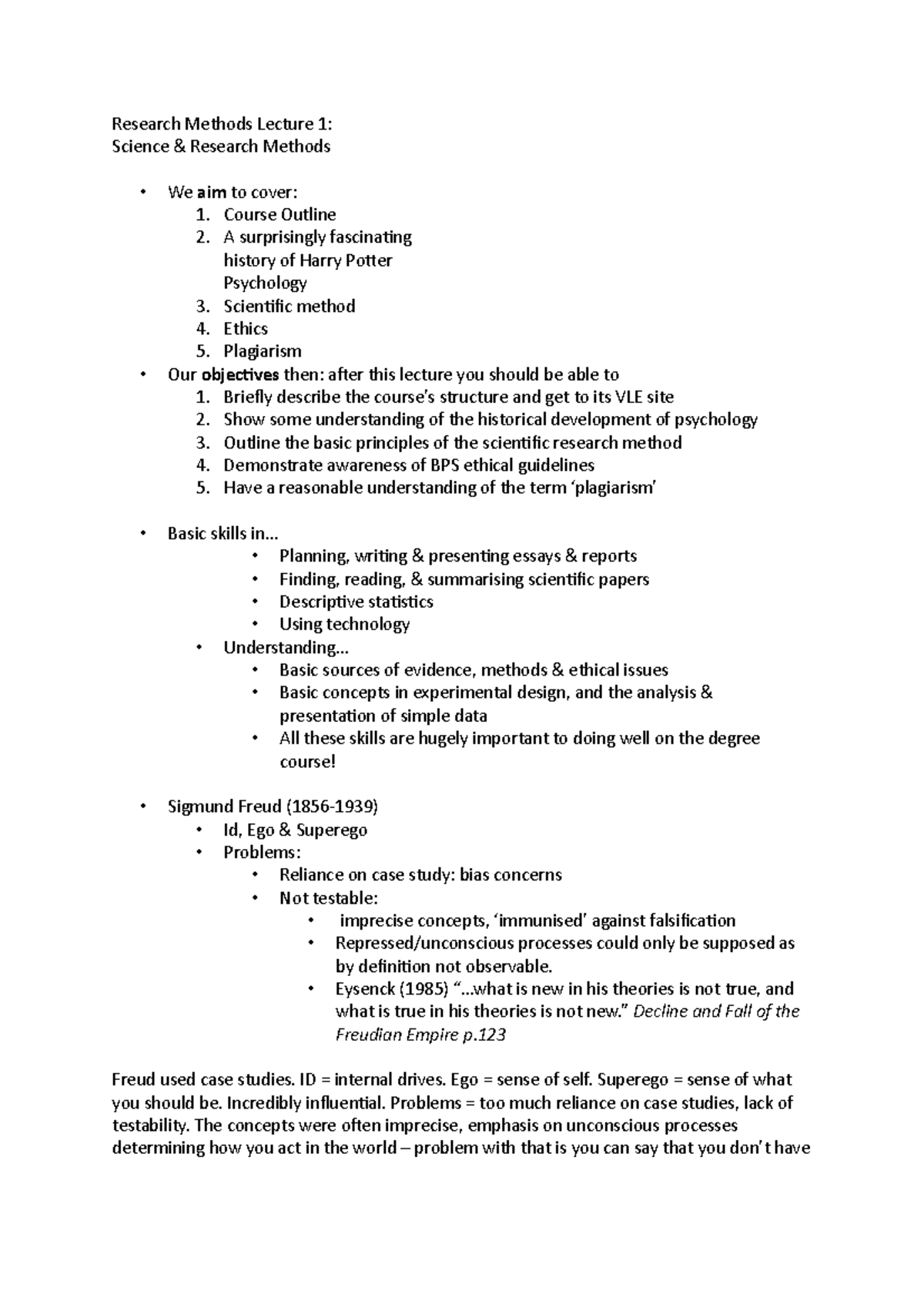 Research Methods Lecture 1 - .. Planning, writing & presenting essays ...