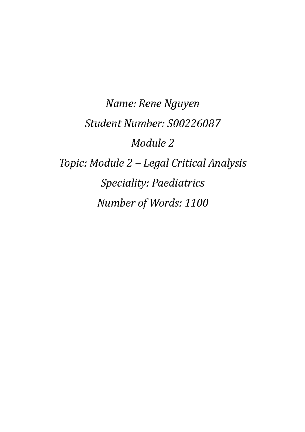 NRSG 370 Module 2 Criticial Analysis - Name: Rene Nguyen Student Number ...