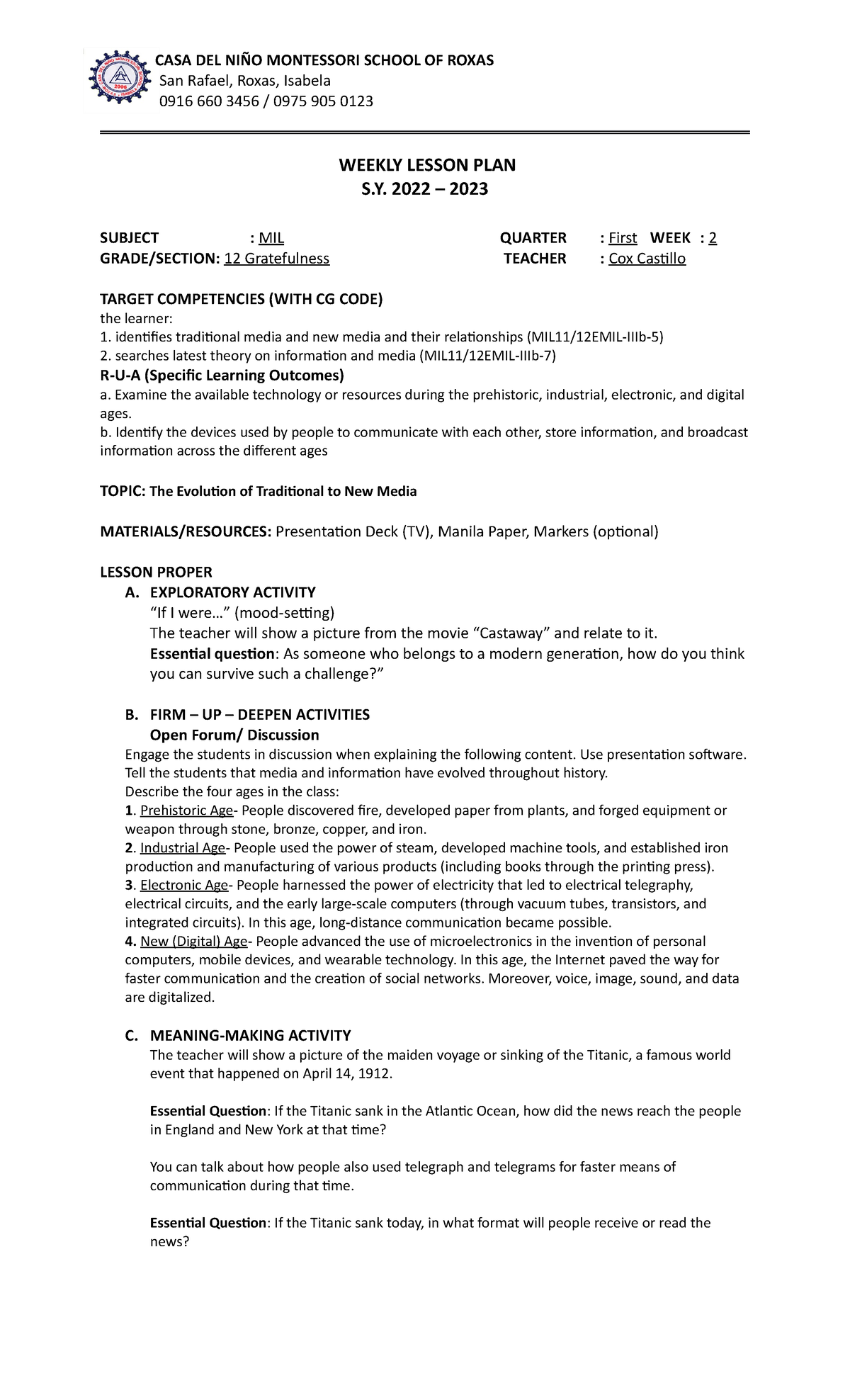 DLL MIL 2 - DLL - CASA DEL NIÑO MONTESSORI SCHOOL OF ROXAS San Rafael ...