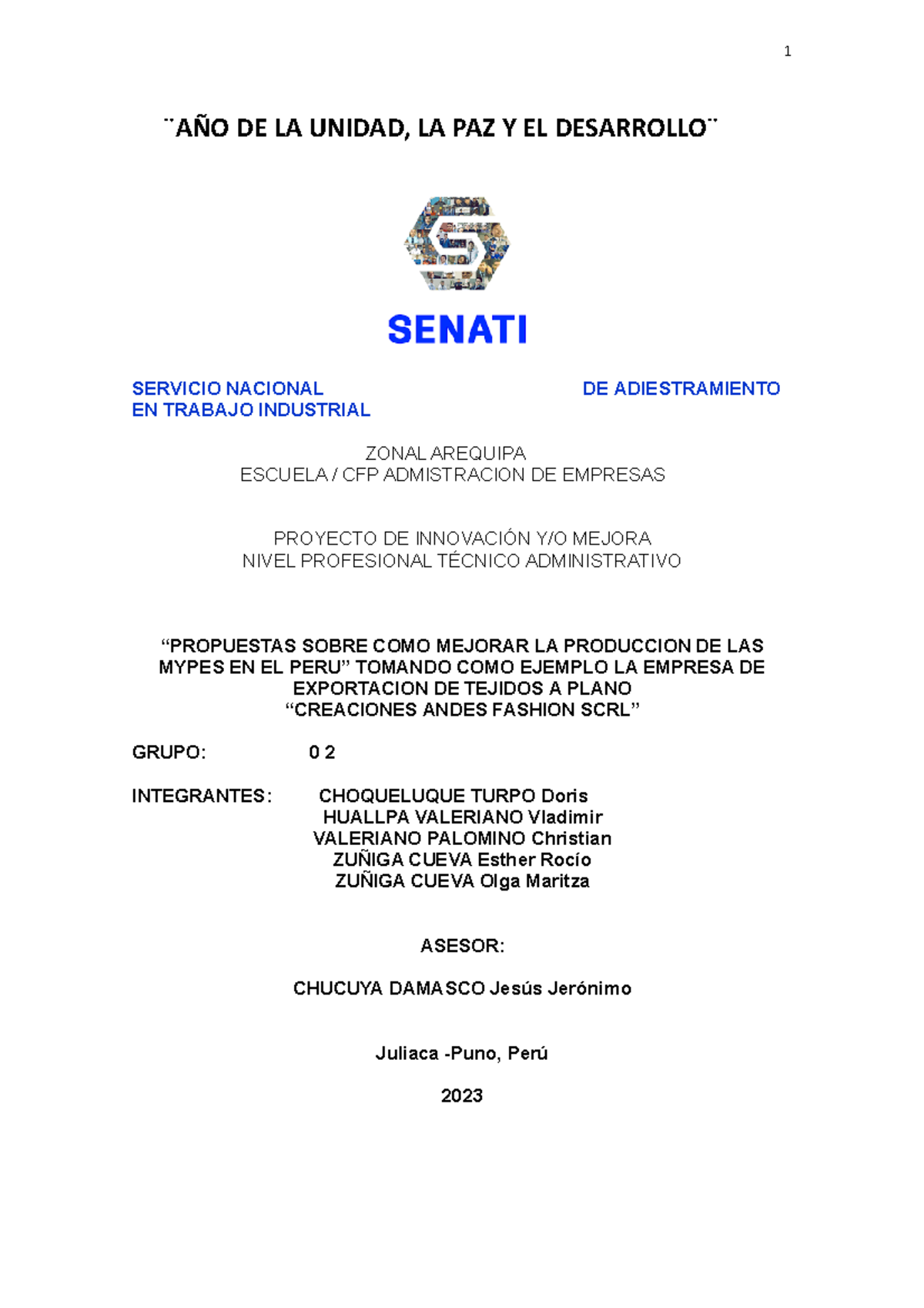AÑO DE LA Unidad tesis grupal - ̈AÑO DE LA UNIDAD, LA PAZ Y EL ...