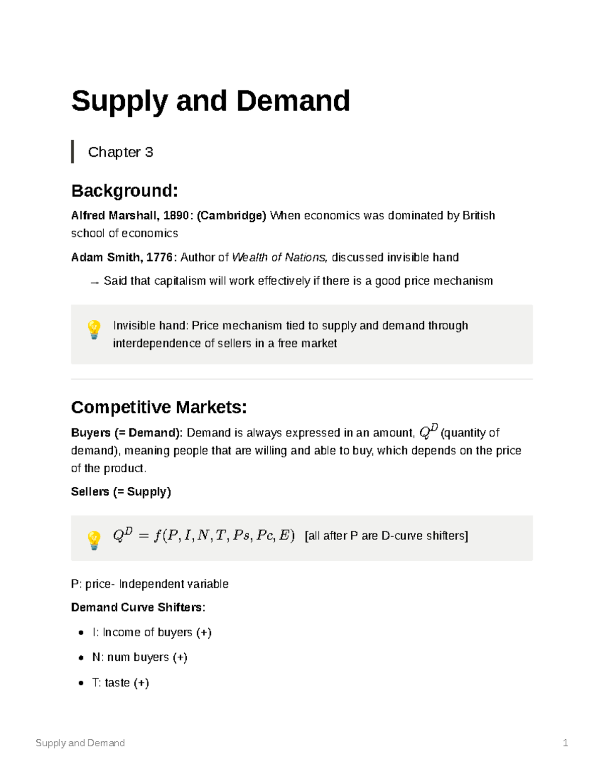 Supply and Demand - Professor Keskinel, Chapter 3 notes - Supply and ...