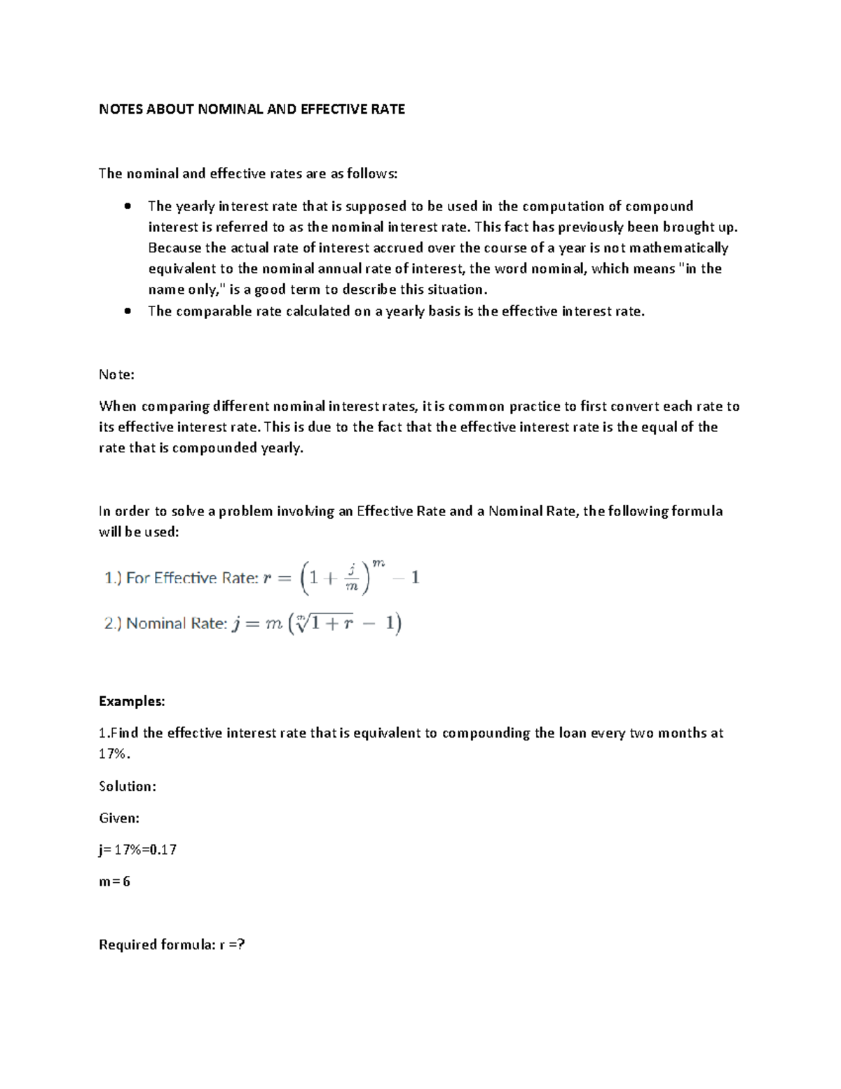 Notes About Nominal AND Effective RATE - NOTES ABOUT NOMINAL AND ...