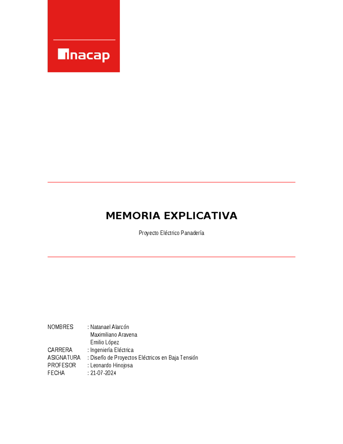 Formato Memoria explicativa - ELECTRICIDAD, ELECTRÓNICA Y ...