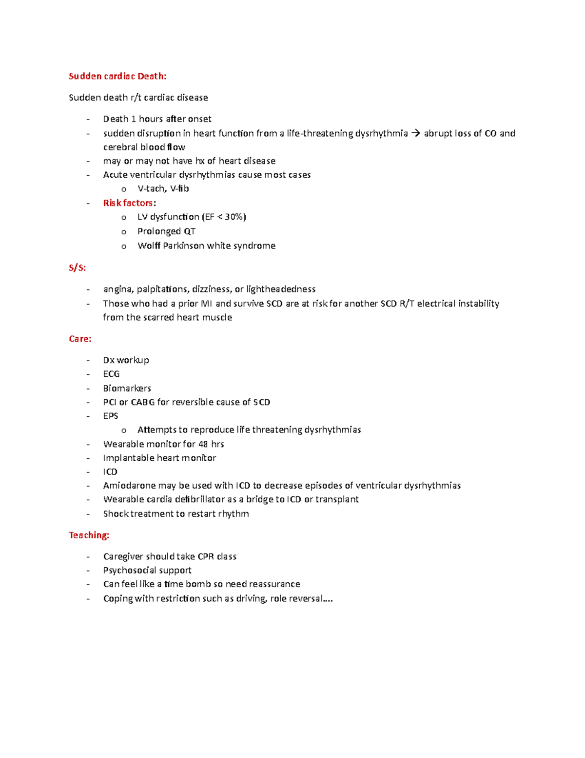 SCD - notes - Sudden cardiac Death: Sudden death r/t cardiac disease ...