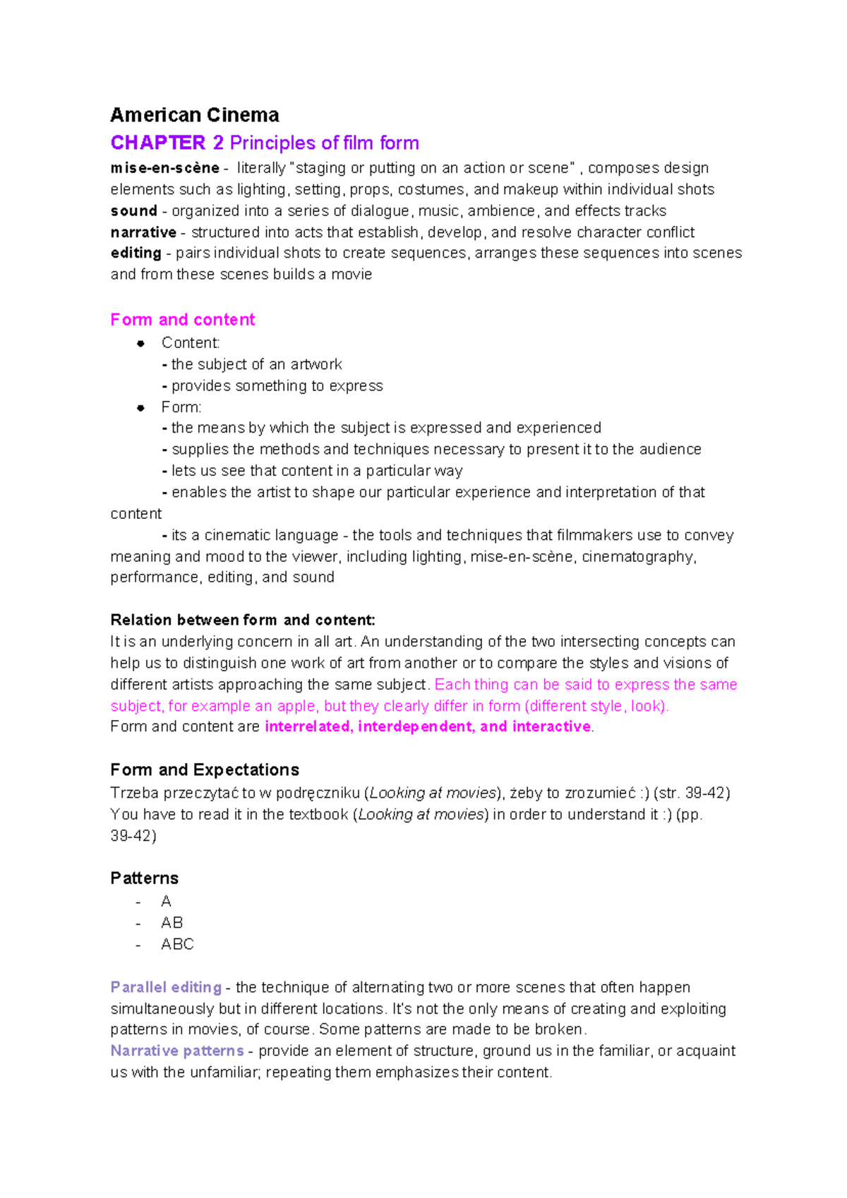 American Cinema - Course taught by Pawel Frelik, , topics : Principles ...