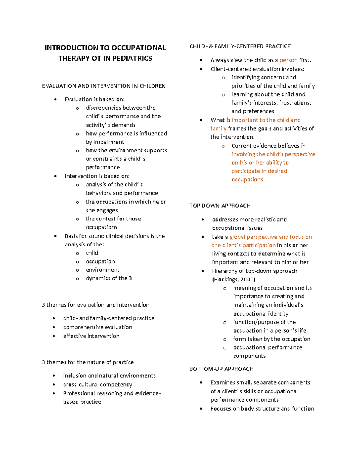 Introduction to Occupational Therapy in OT Pediatrics - INTRODUCTION TO ...