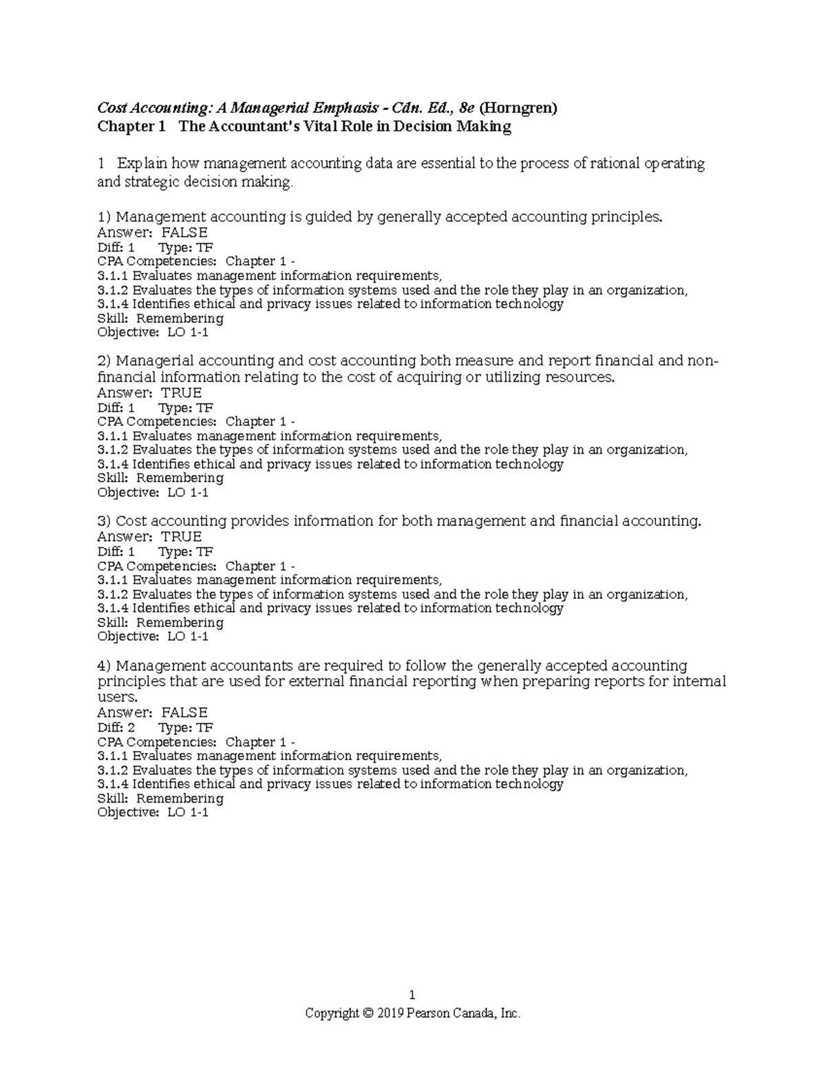Chapter 1 - Textbook solutions - Cost Accounting: A Managerial Emphasis ...