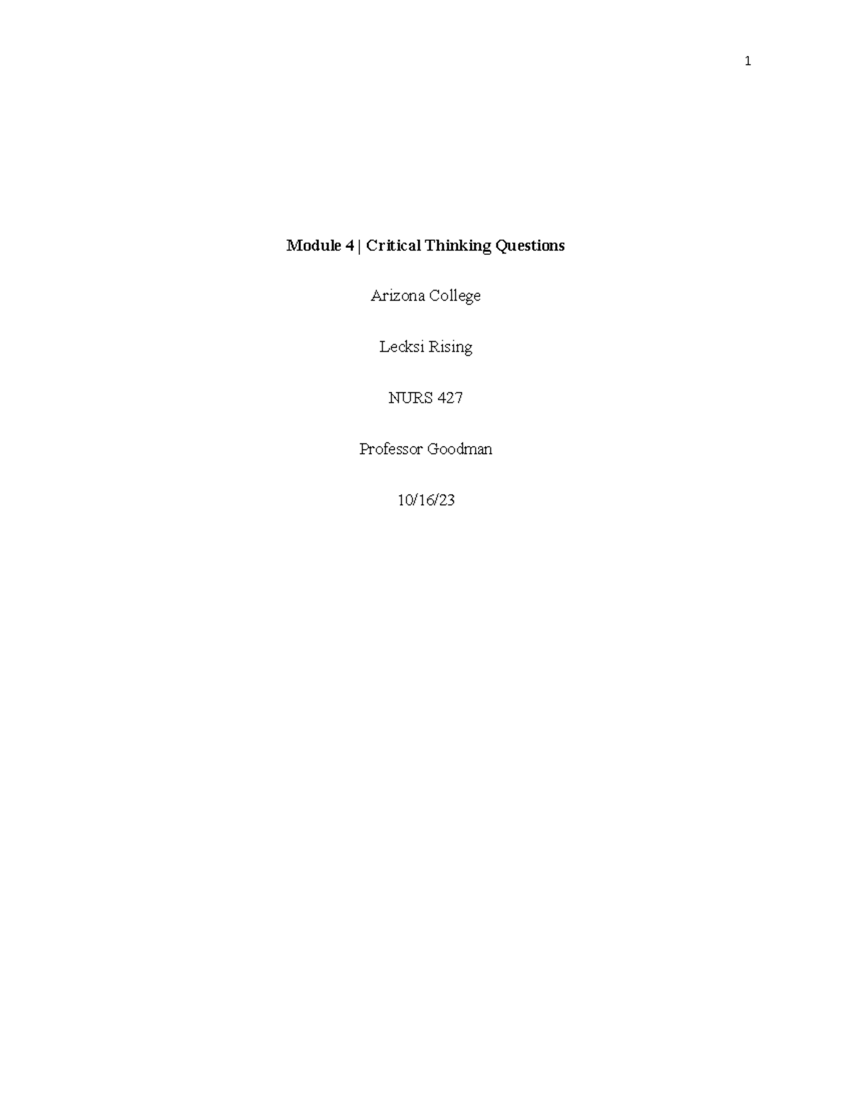 Module 4 critical questions - Module 4 | Critical Thinking Questions ...
