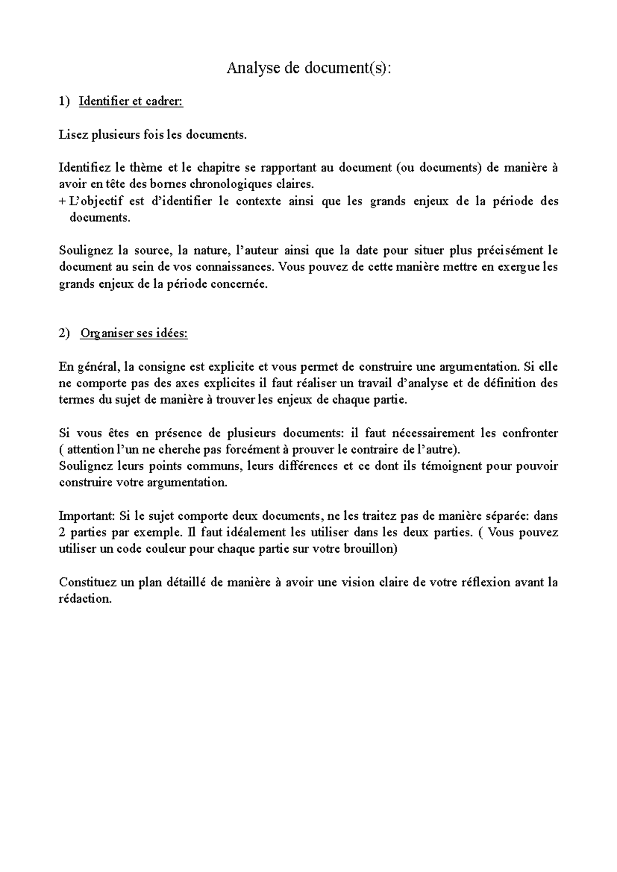 Méthodo simplifiée Analysededocument T - Analyse de document(s): 1) Identifier et cadrer: Lisez ...