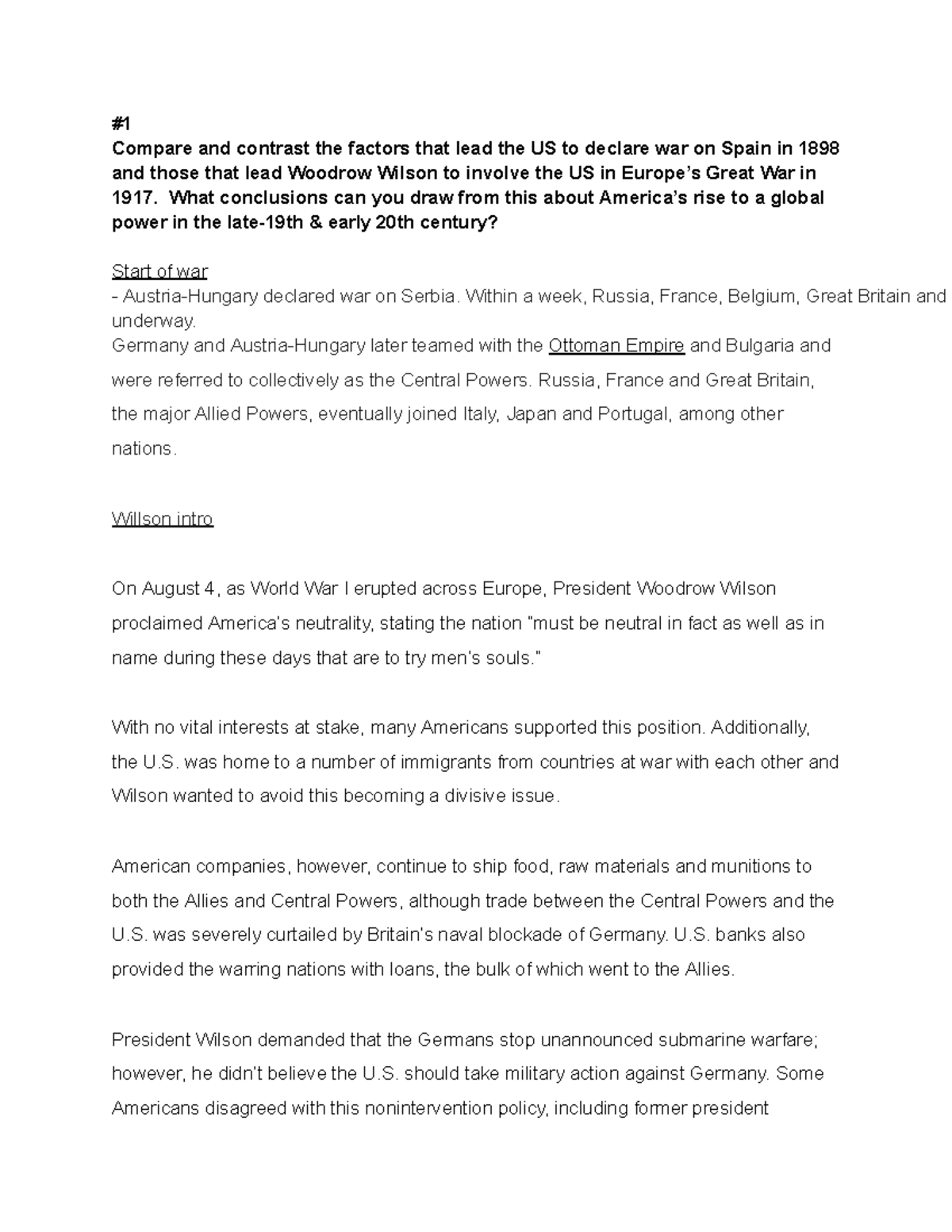 History 225 - Lecture notes plus essay questions - Compare and contrast ...