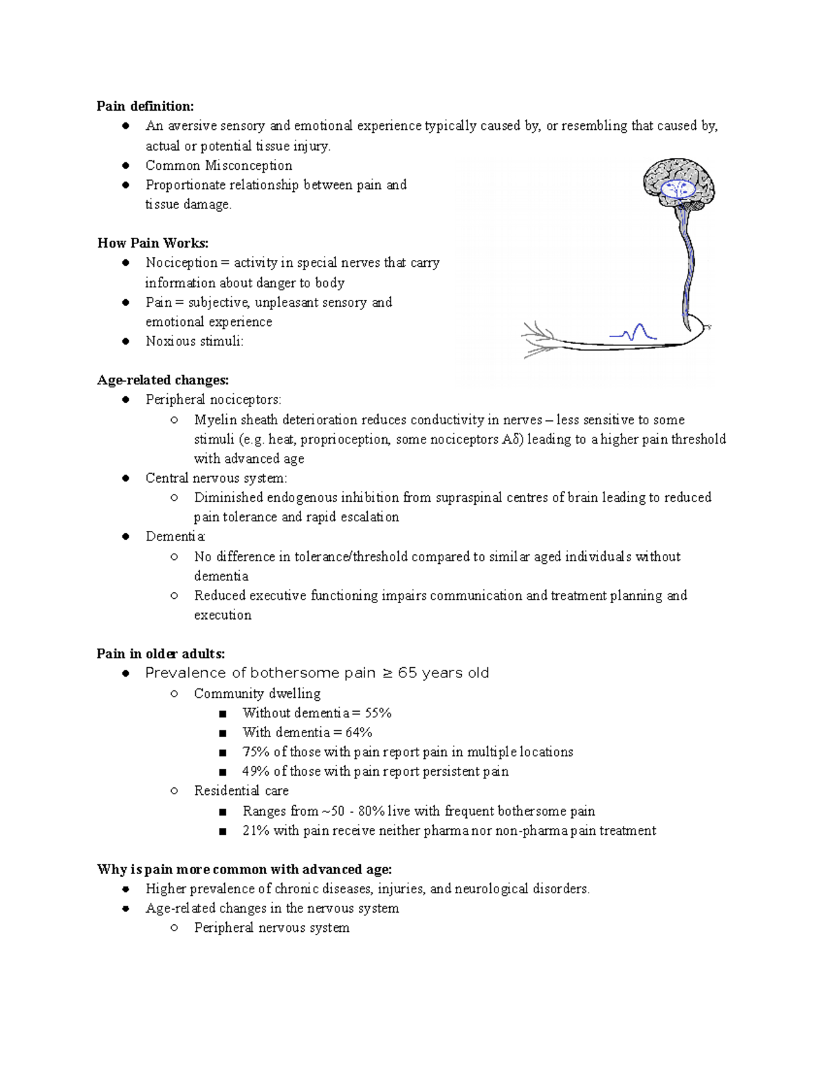 Pain - Notes on Pain lecture for older adults - Pain definition: An ...