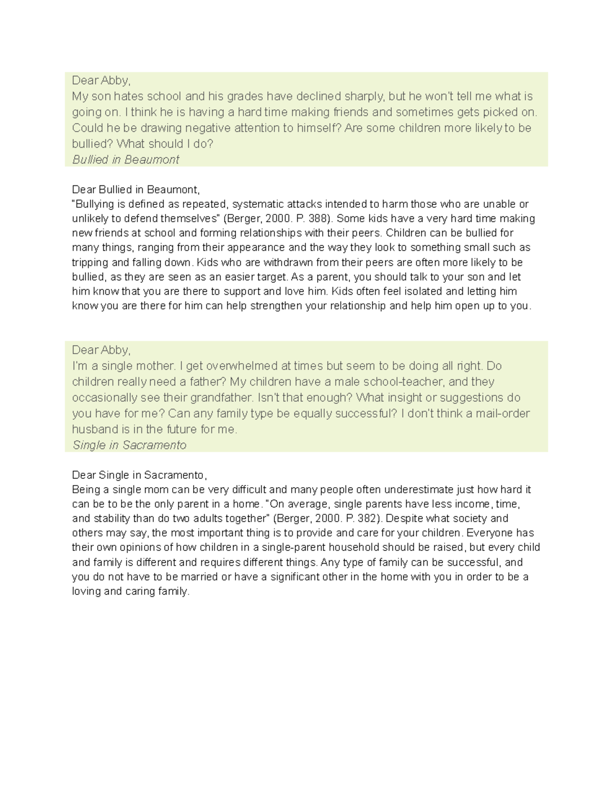 Ch13 dear abby letters - child 210 - Dear Abby, My son hates school and ...