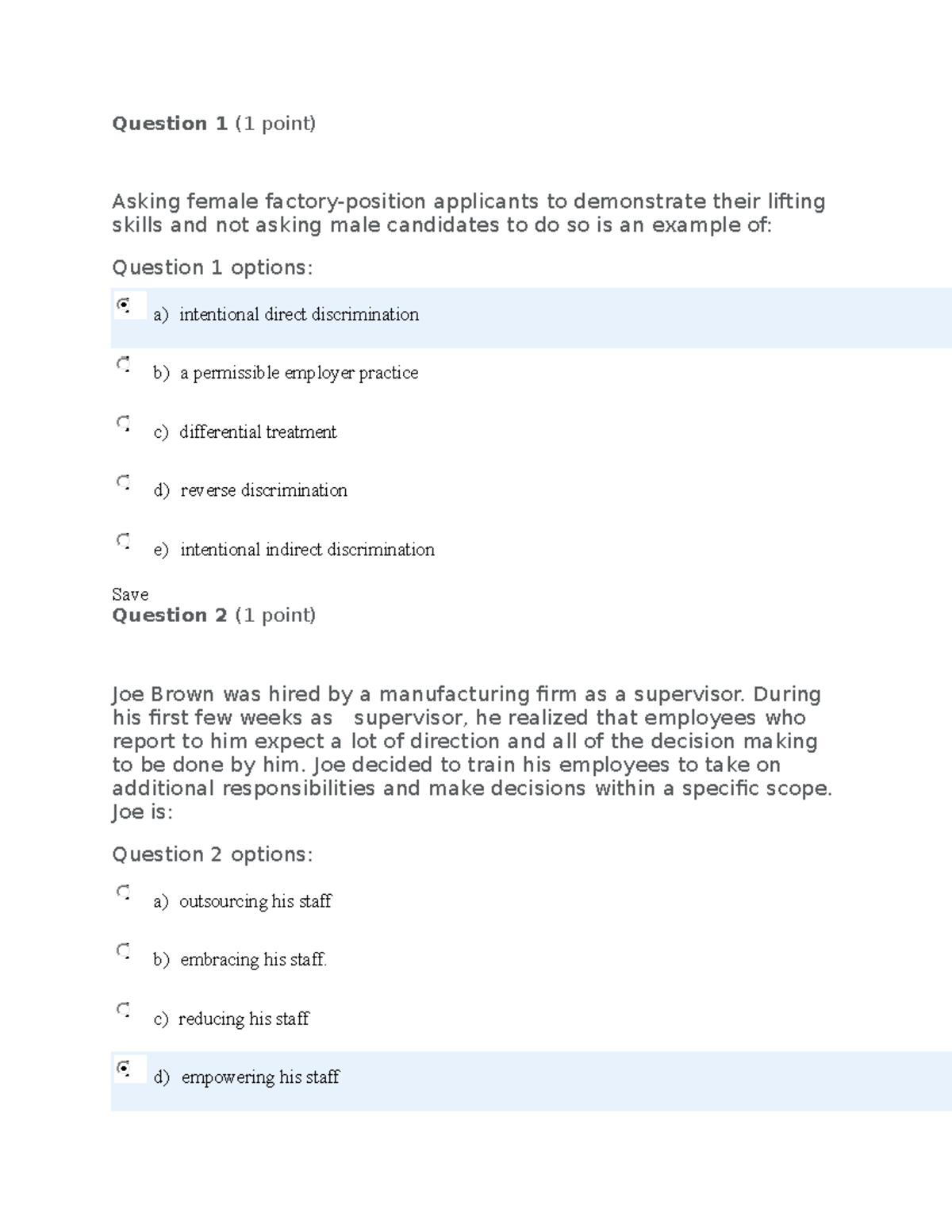 HM quiz 1-2 - Quiz 1 2 Human Resource for Mark Amorosi class - Question ...