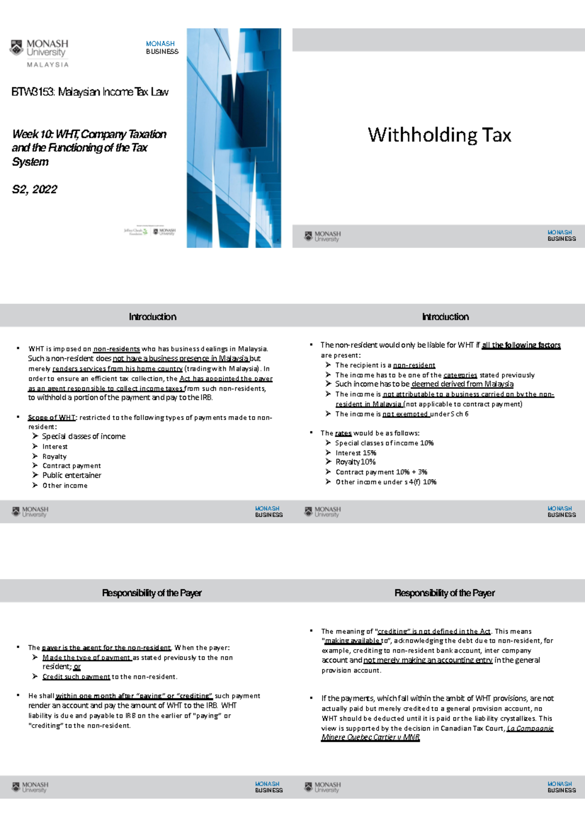 Withholding tax slides - MONASH BUSINESS BTW 3153 : Malaysian IncomeTax ...