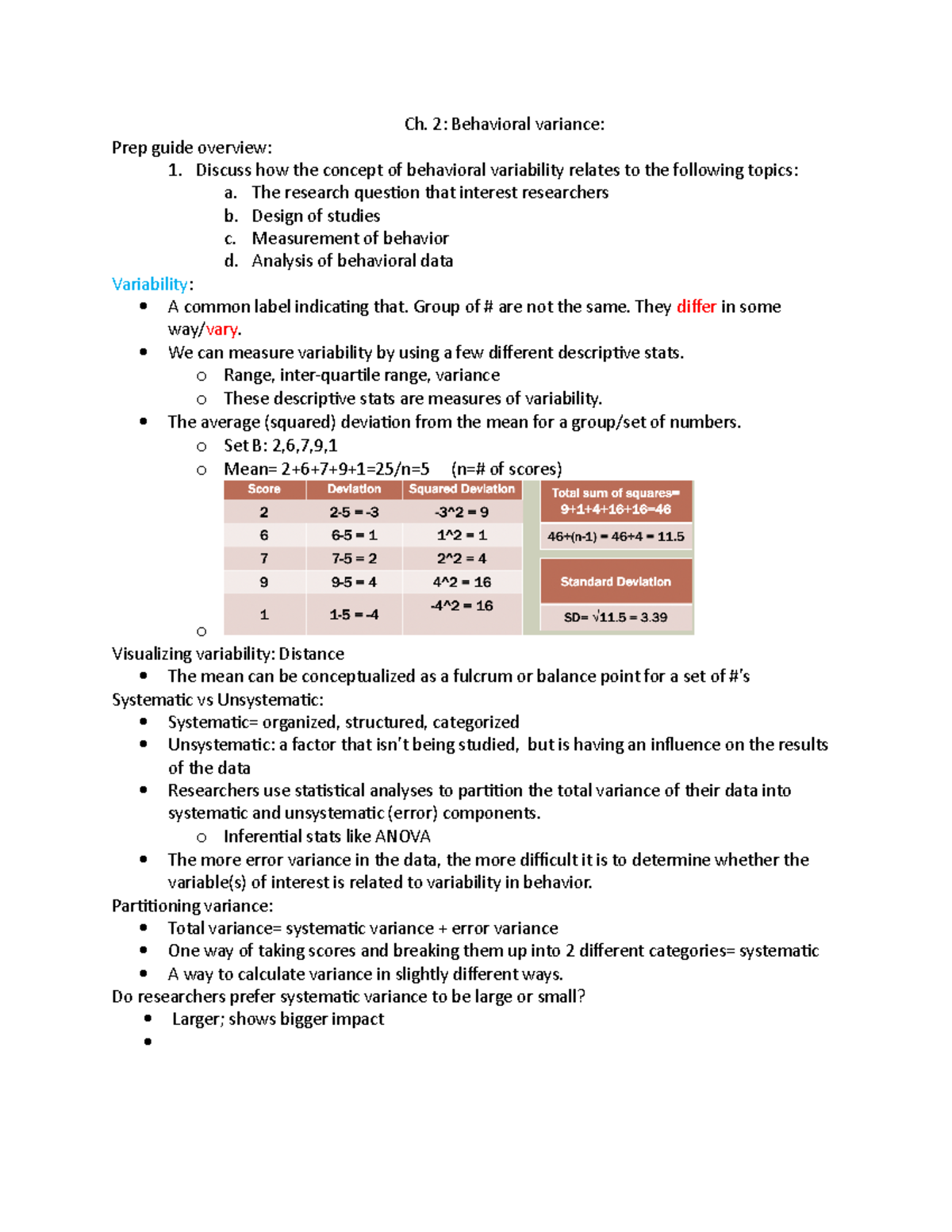 Psyc 2210 Ch 2 Lecture Notes 1 Ch 2 Behavioral Variance Prep Guide Overview Discuss How