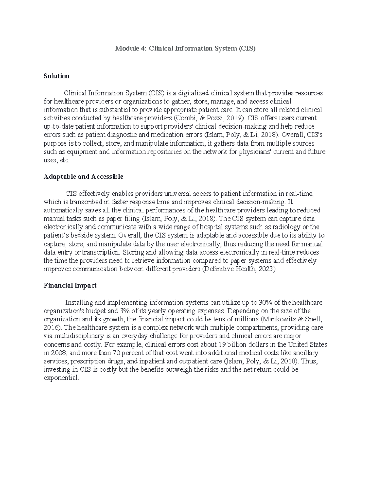 HIMS 500 Module 4 - Discussion - Module 4: Clinical Information System ...