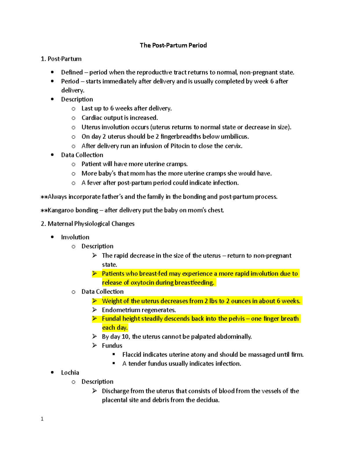 Nur 207 Unit 3 - Lecture notes 3 - The Post-Partum Period Post-Partum ...