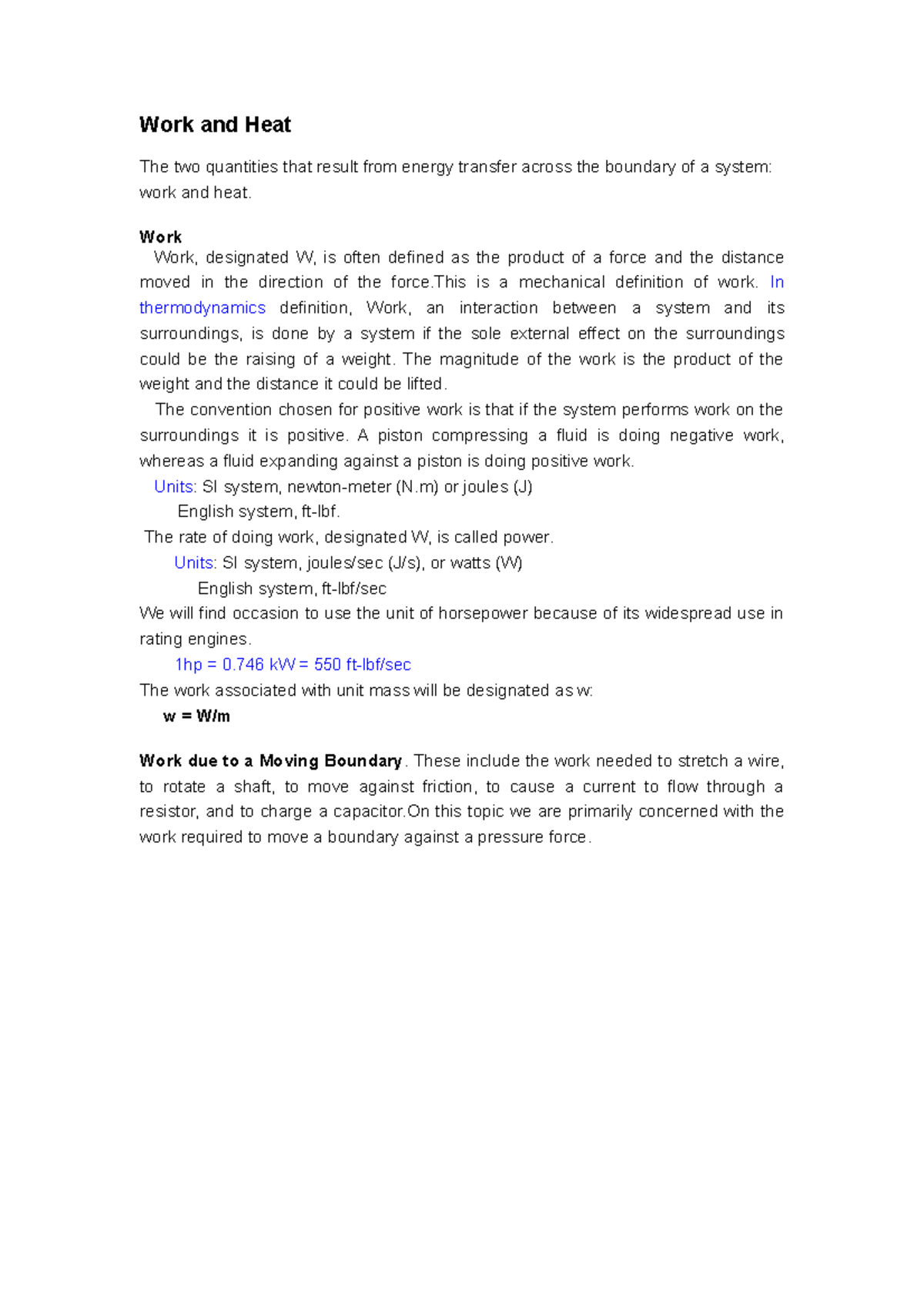 Work and Heat - This is the summary for the topic Work and Heat in ...