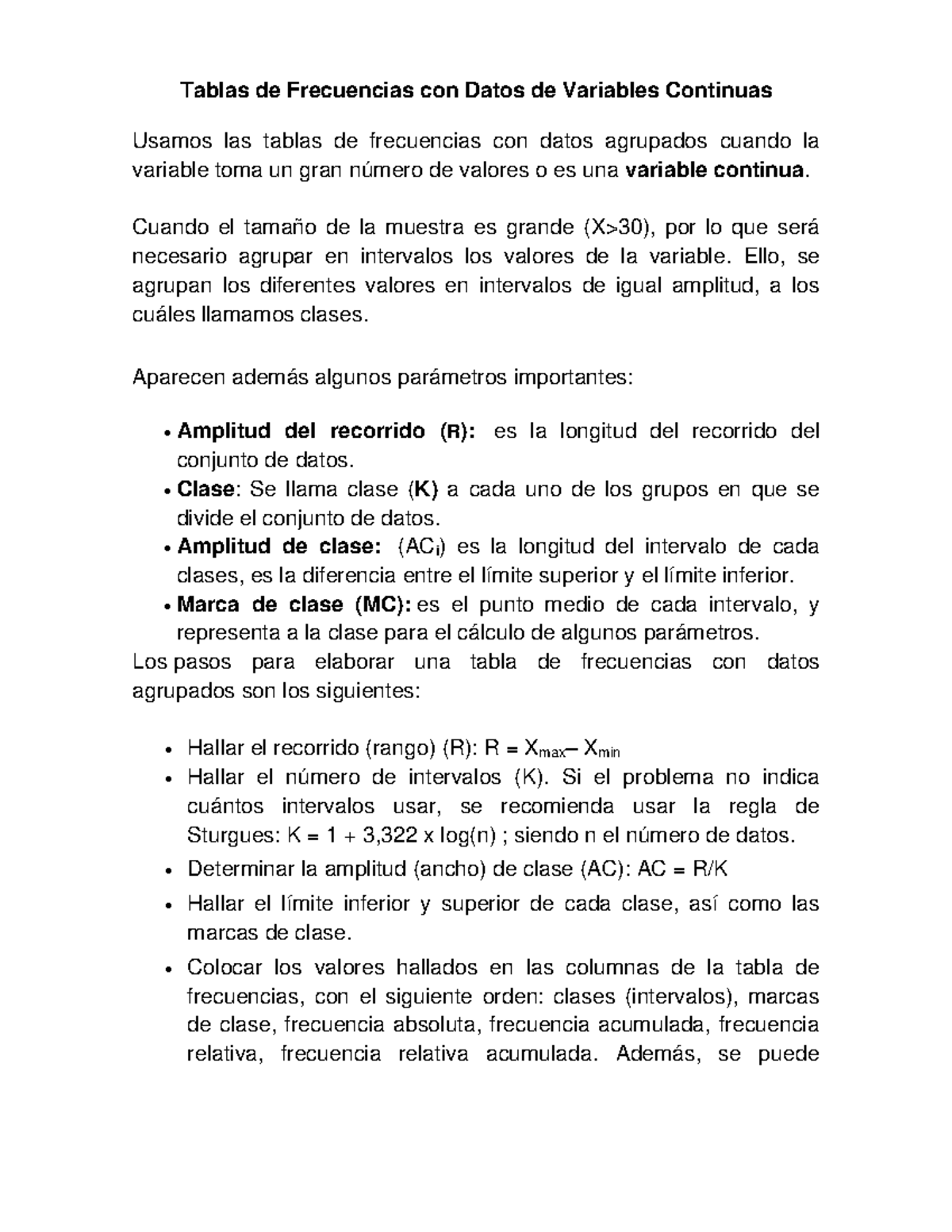 Ejercicio de T. F. variables continuas (2-2022) - Tablas de Frecuencias ...