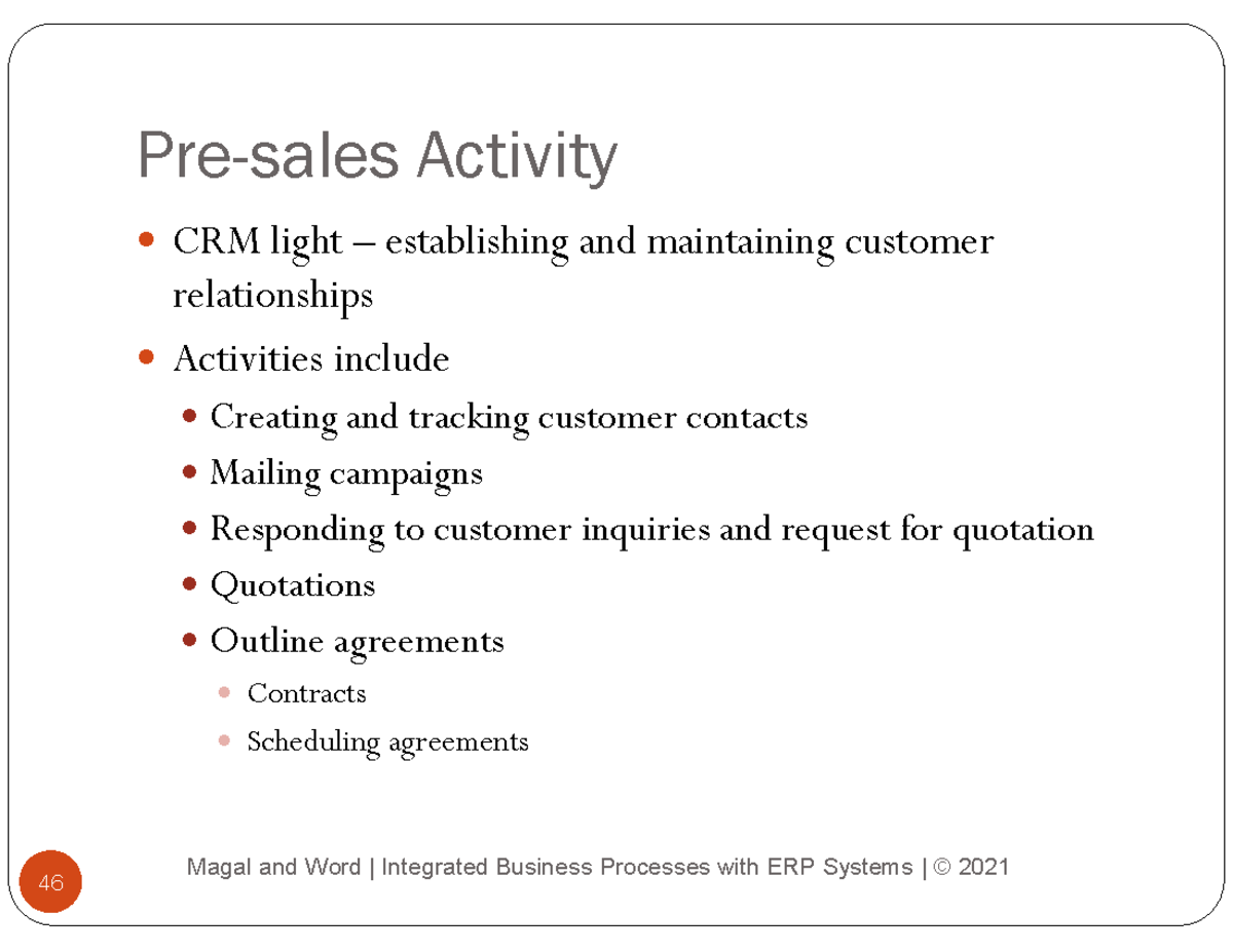 Fullfillment 4 - Fulfillment in ERP - Pre-sales Activity CRM light ...