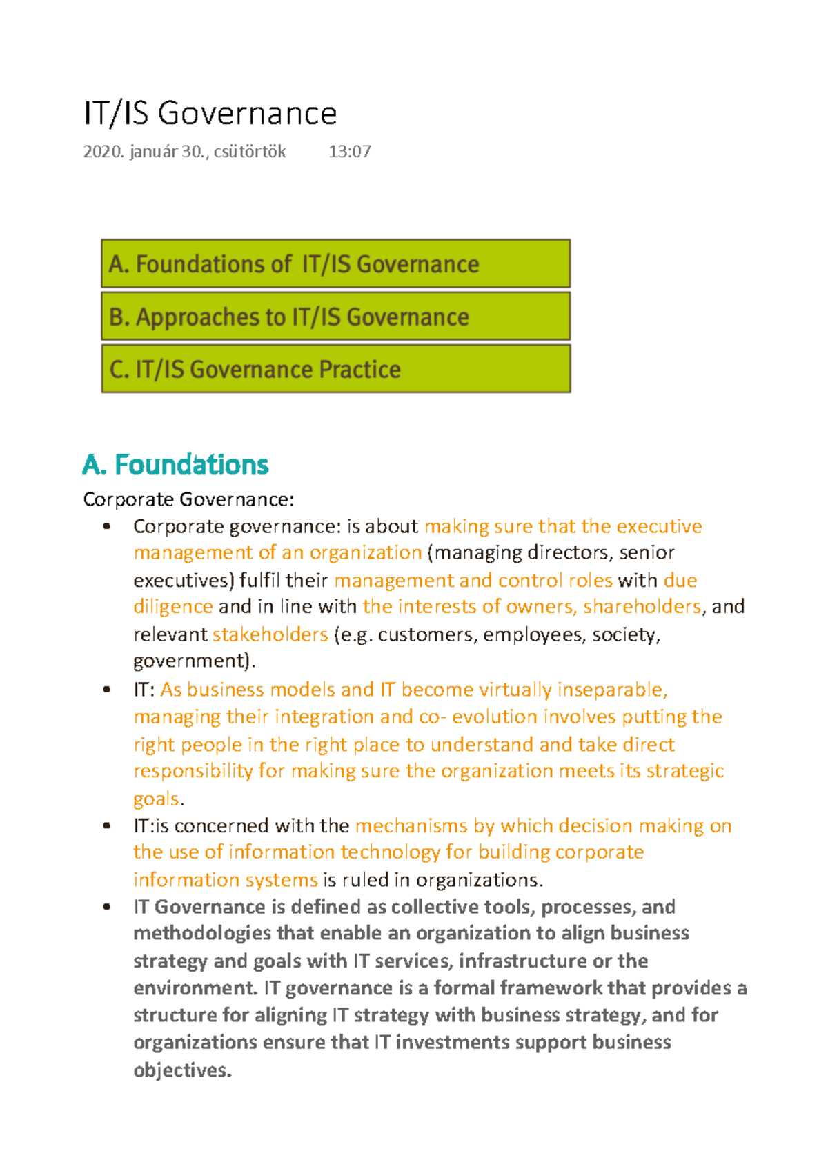 ITIS Governance - slide plus notes - A. Foundations Corporate ...