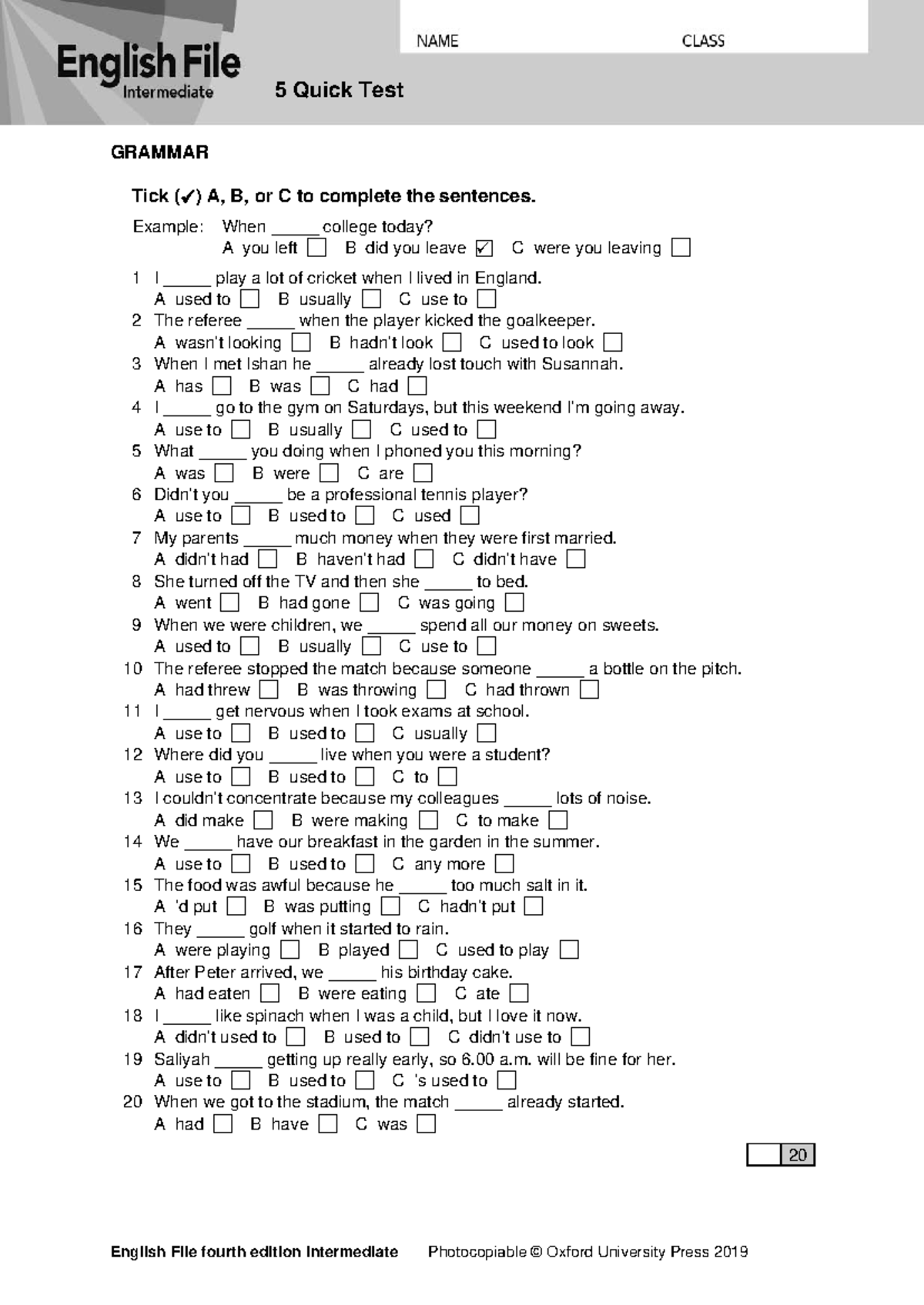 EF4e int quicktest 05 - 5 Quick Test English File fourth edition ...