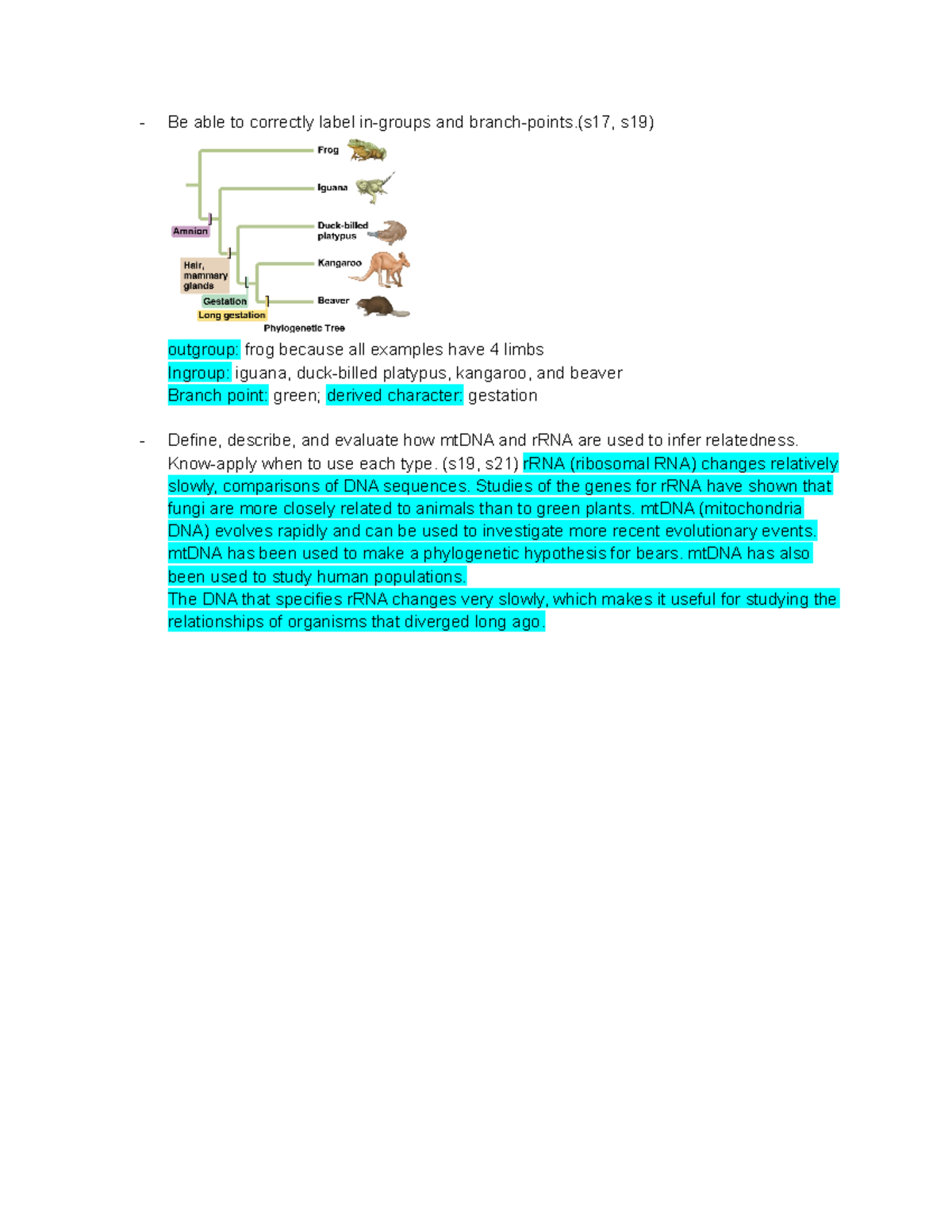 Biology 1040 Chapter 15 - Be able to correctly label in-groups and ...