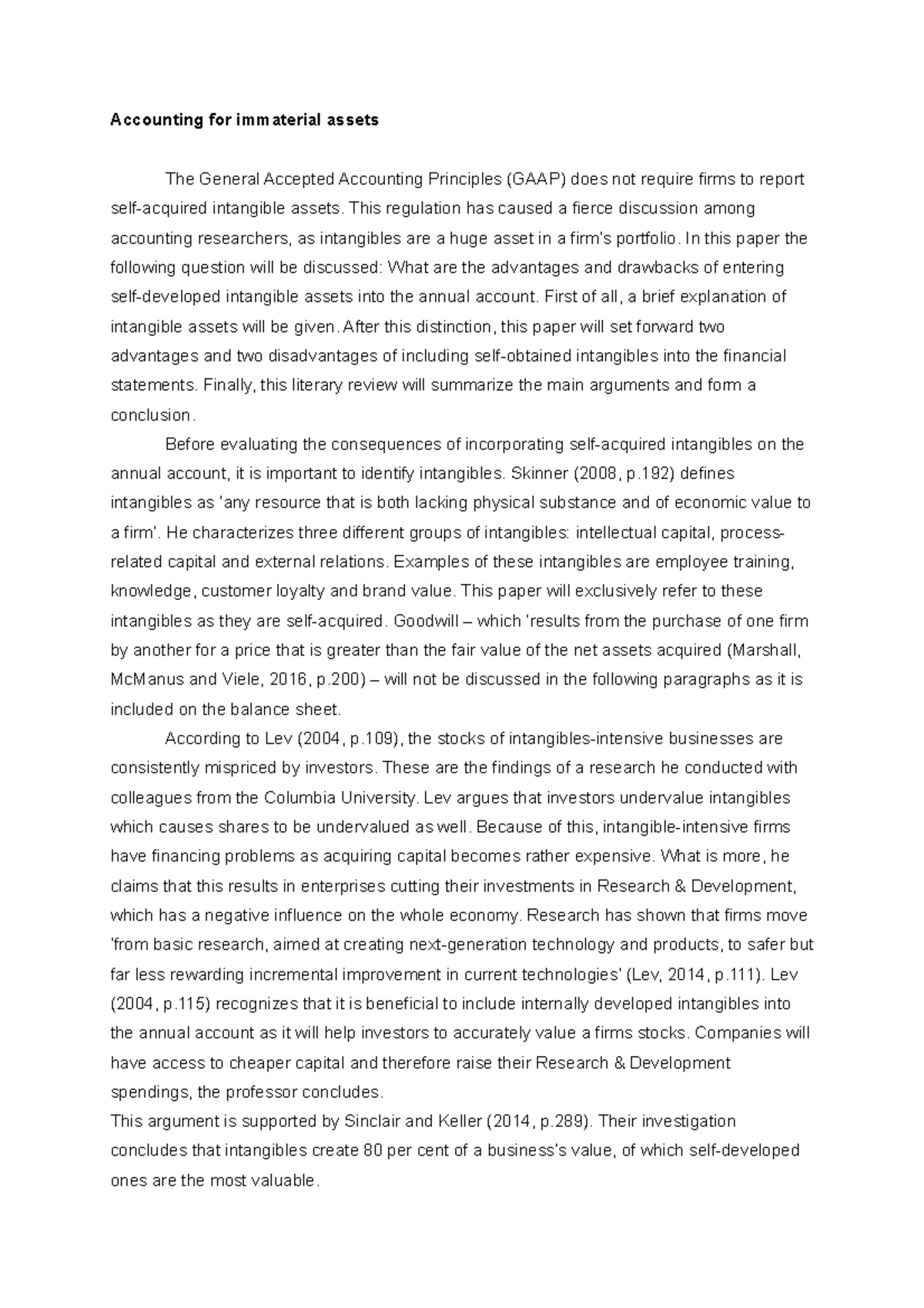 Accounting for immaterial assets studeersnel - Accounting for ...