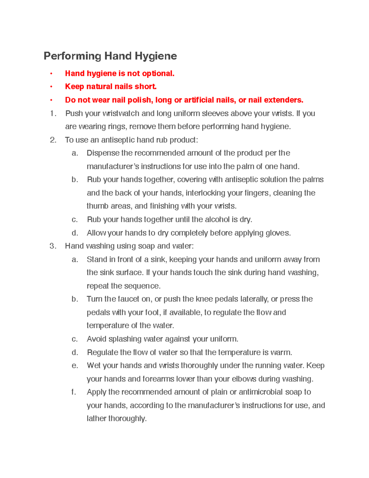 Hand Hygiene - Lecture notes 1 - Performing Hand Hygiene **- Hand ...