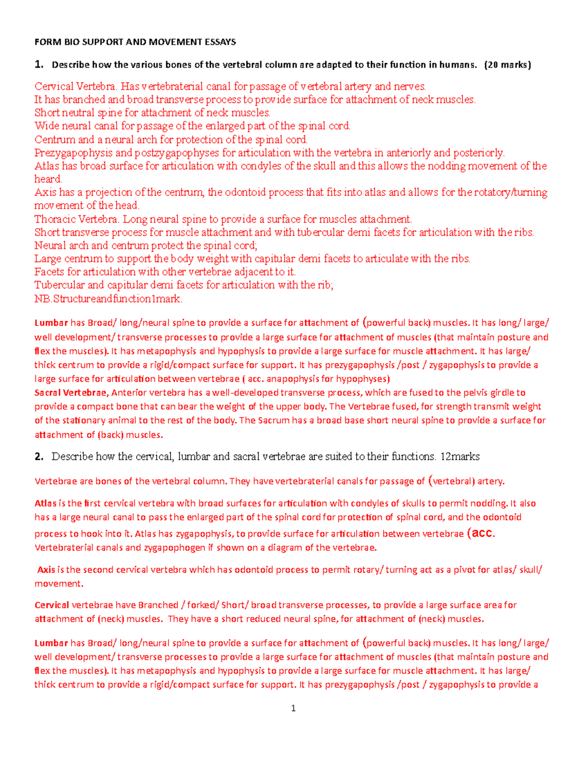 FORM 4 BIO Support AND Movement Essays - FORM BIO SUPPORT AND MOVEMENT ...