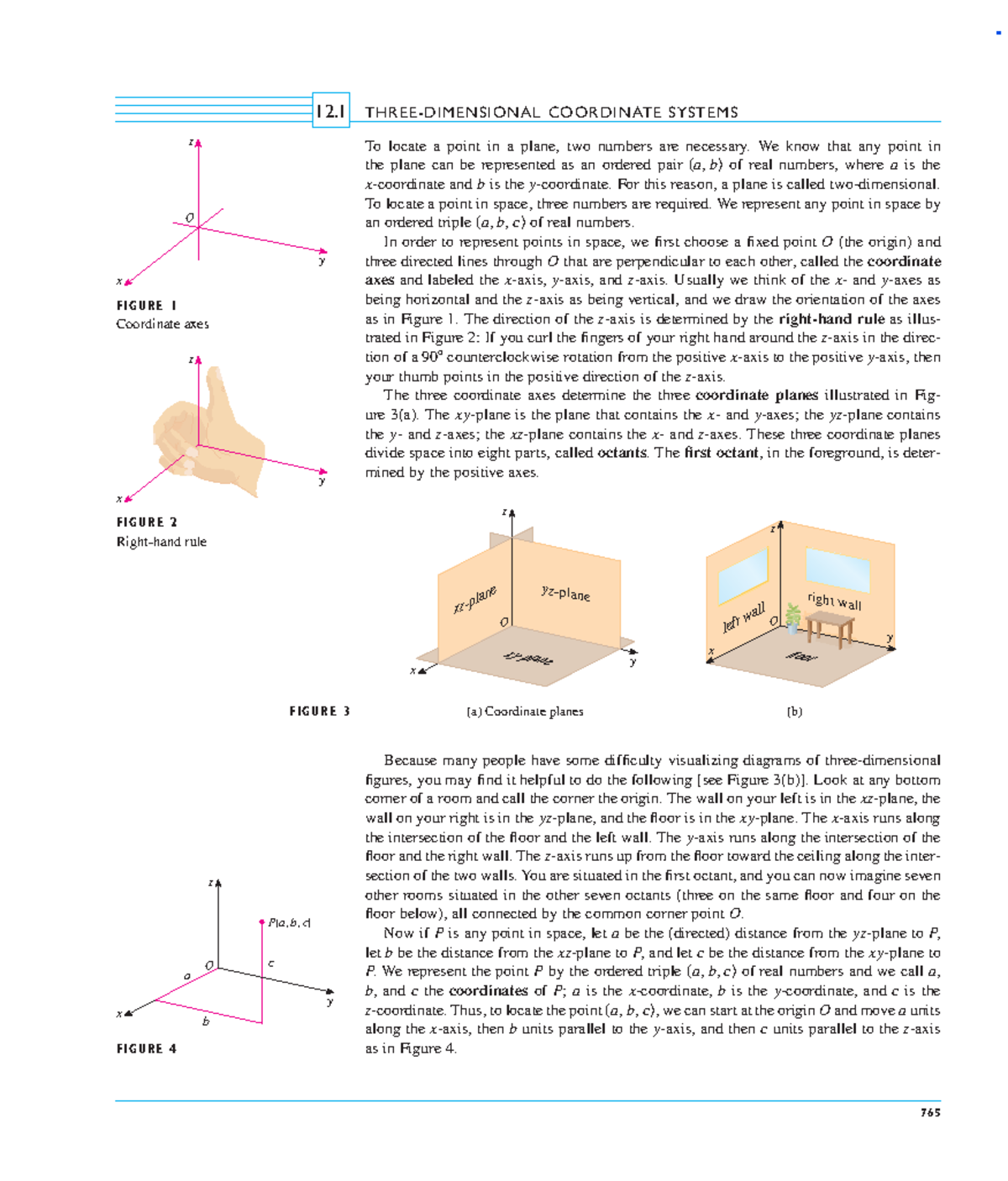 Math ch 12-1 - math work - THREE-DIMENSIONAL COORDINATE SYSTEMS To locate a point in a plane ...