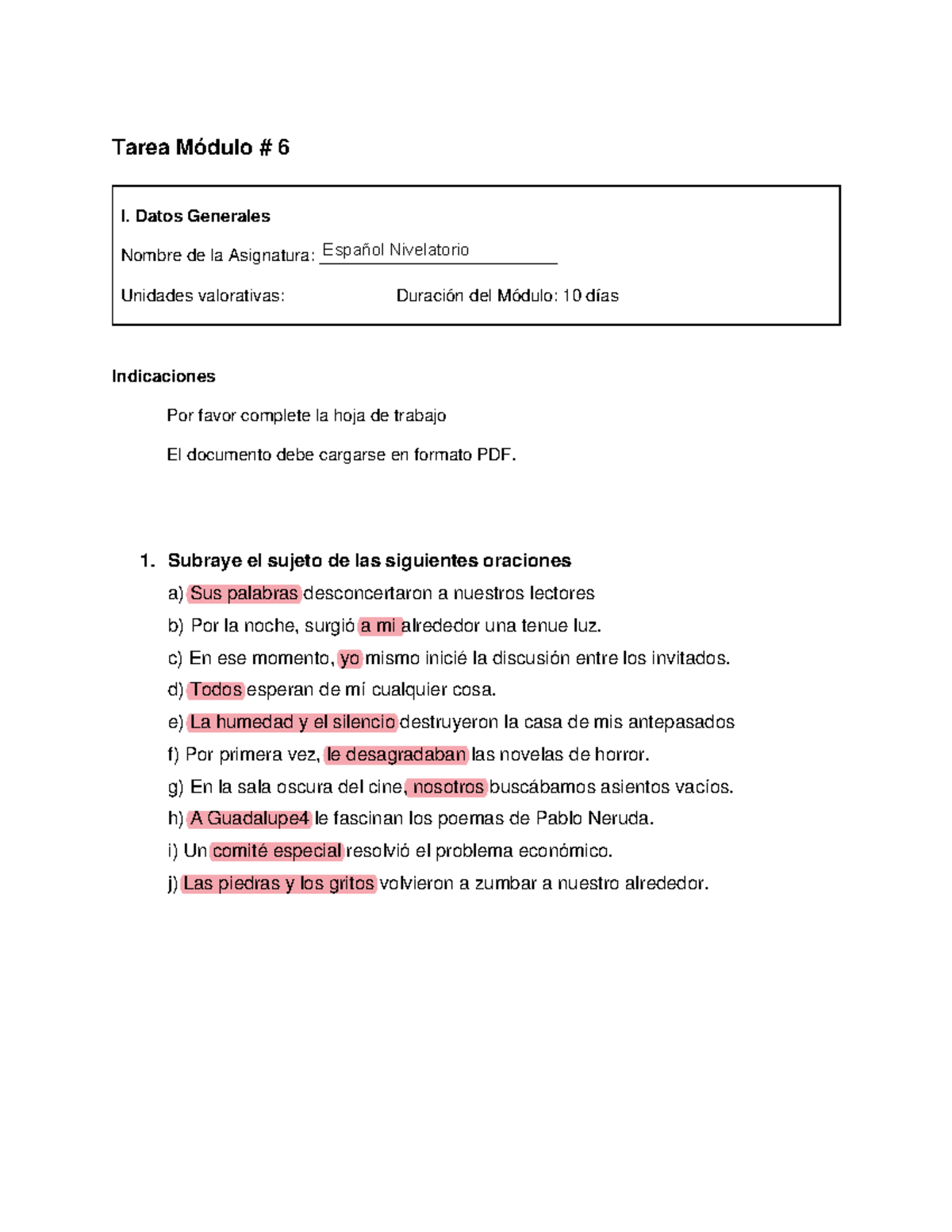 Tarea 4 Elementos Basicos de la Gramatica - Tarea Módulo # 6 ...