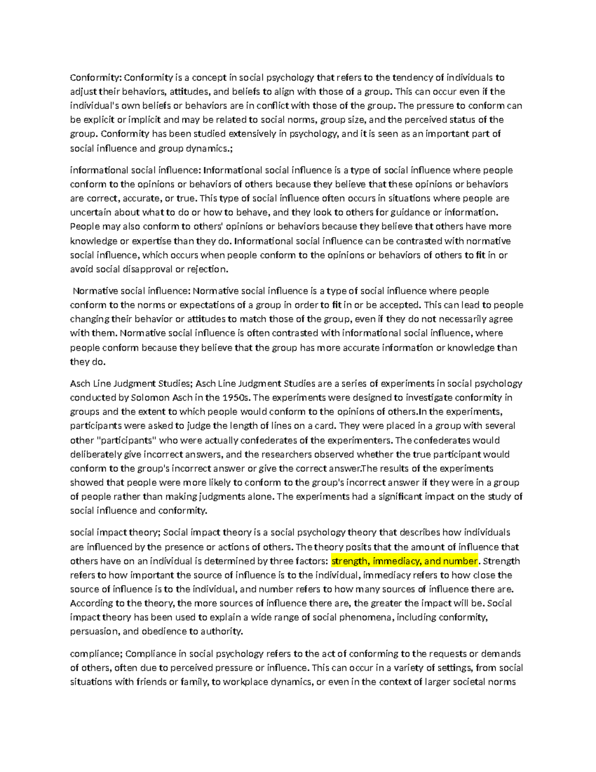 Psych paper study guide 2 - Conformity: Conformity is a concept in ...