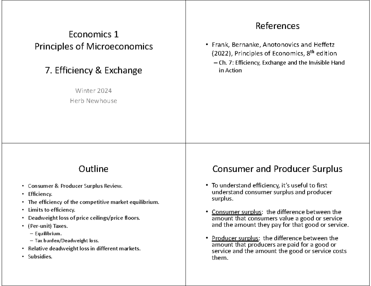 Efficiency and Exchange - Economics 1 Principles of Microeconomics 7 ...