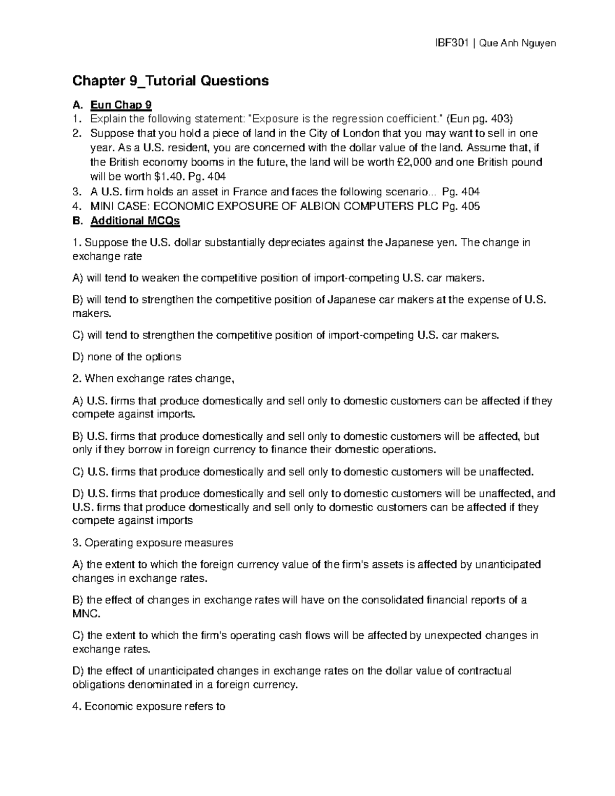 Chap09 Tutorial Questions - Chapter 9_Tutorial Questions A. Eun Chap 9 Explain the following ...