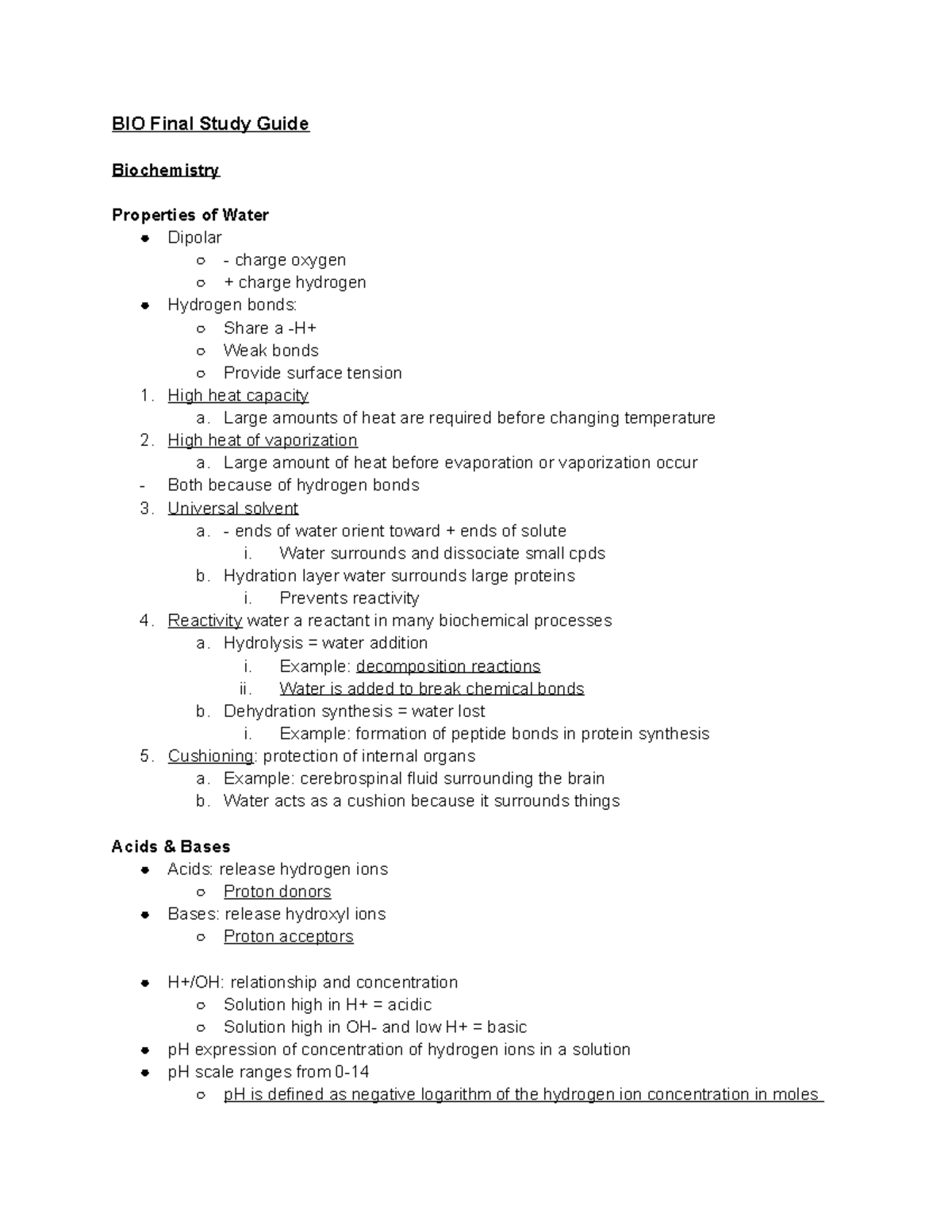 BIO Final Study Guide - Professor Cady - BIO Final Study Guide ...