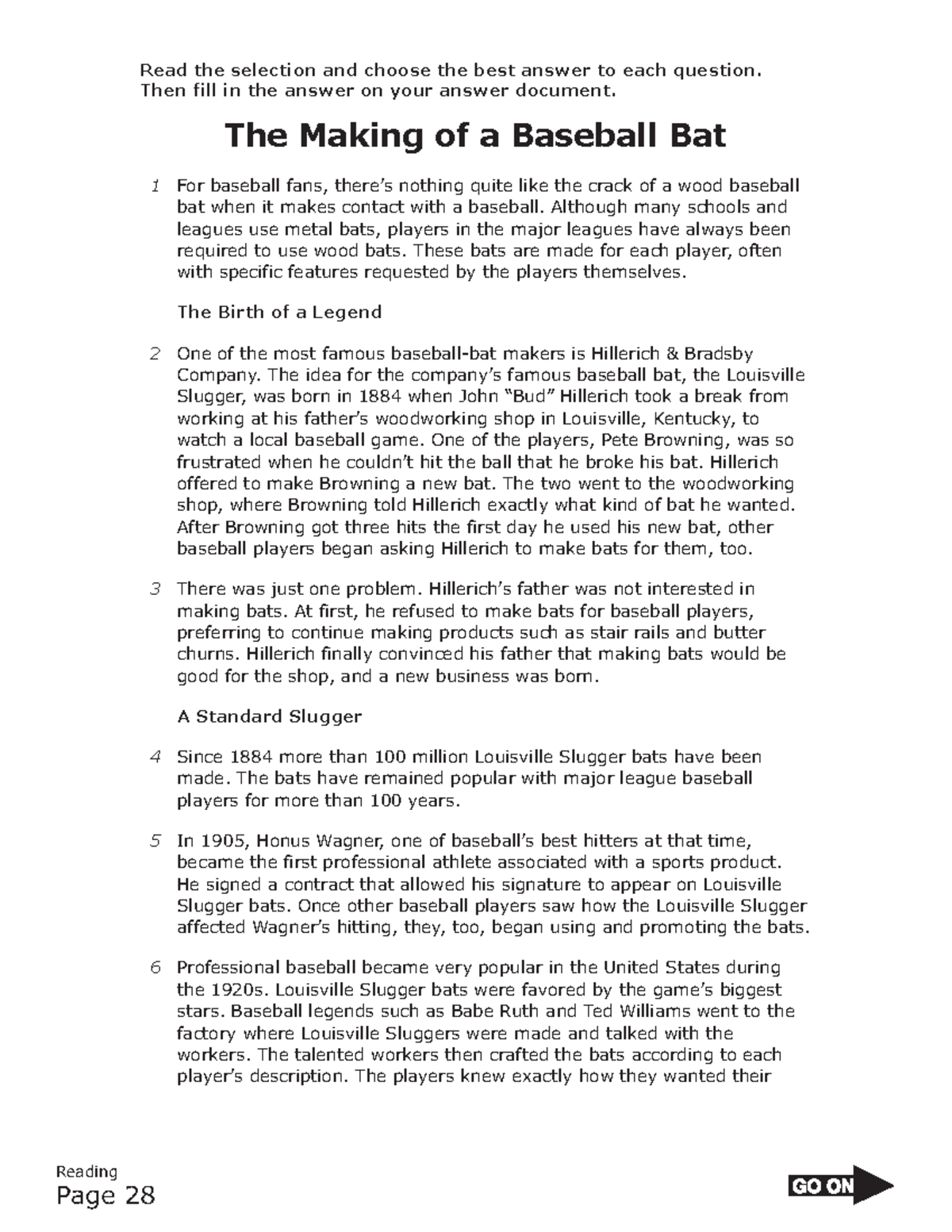 Staar-Baseball bat with questions (2017 ) - Read the selection and ...