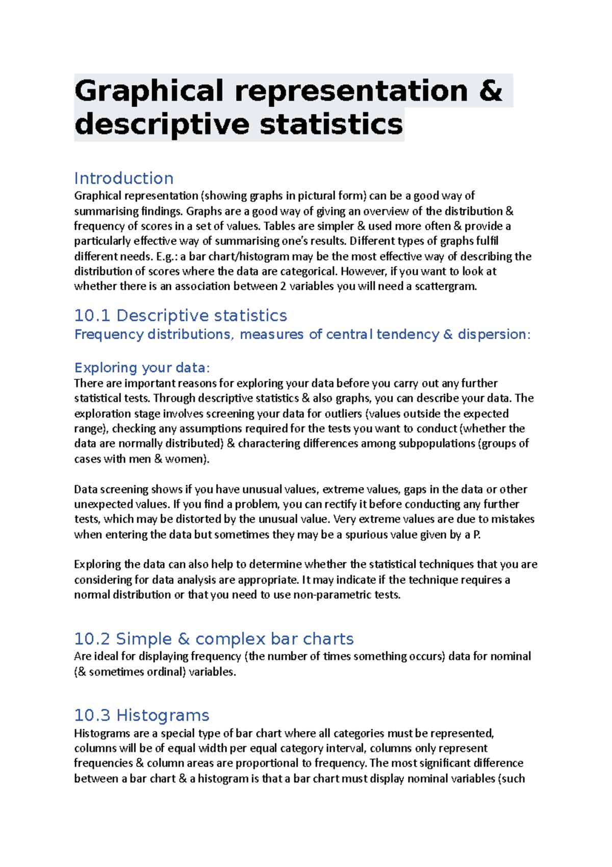 10 Graphical respresentation & descriptive statistics - Graphical representation & descriptive ...