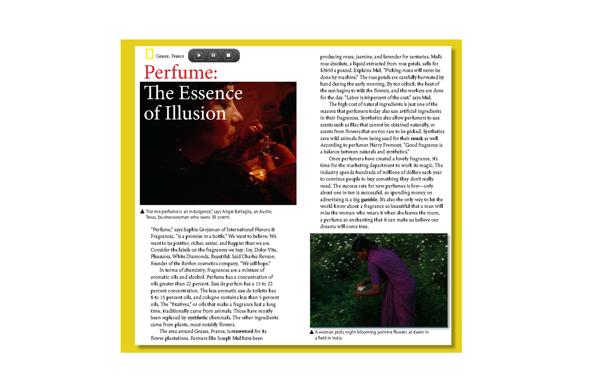 Perfume Reading Comprehension Activity - producing roses, jasmine, and ...