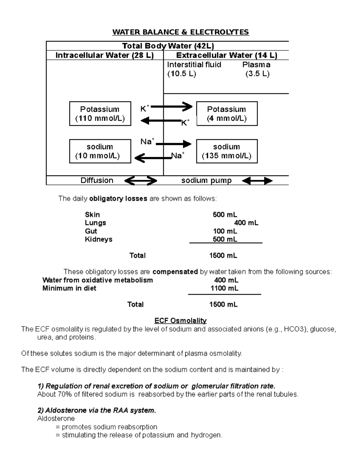 MLS 045 Notes on Electrolytes Water balance p H Balance Trace Metals ...